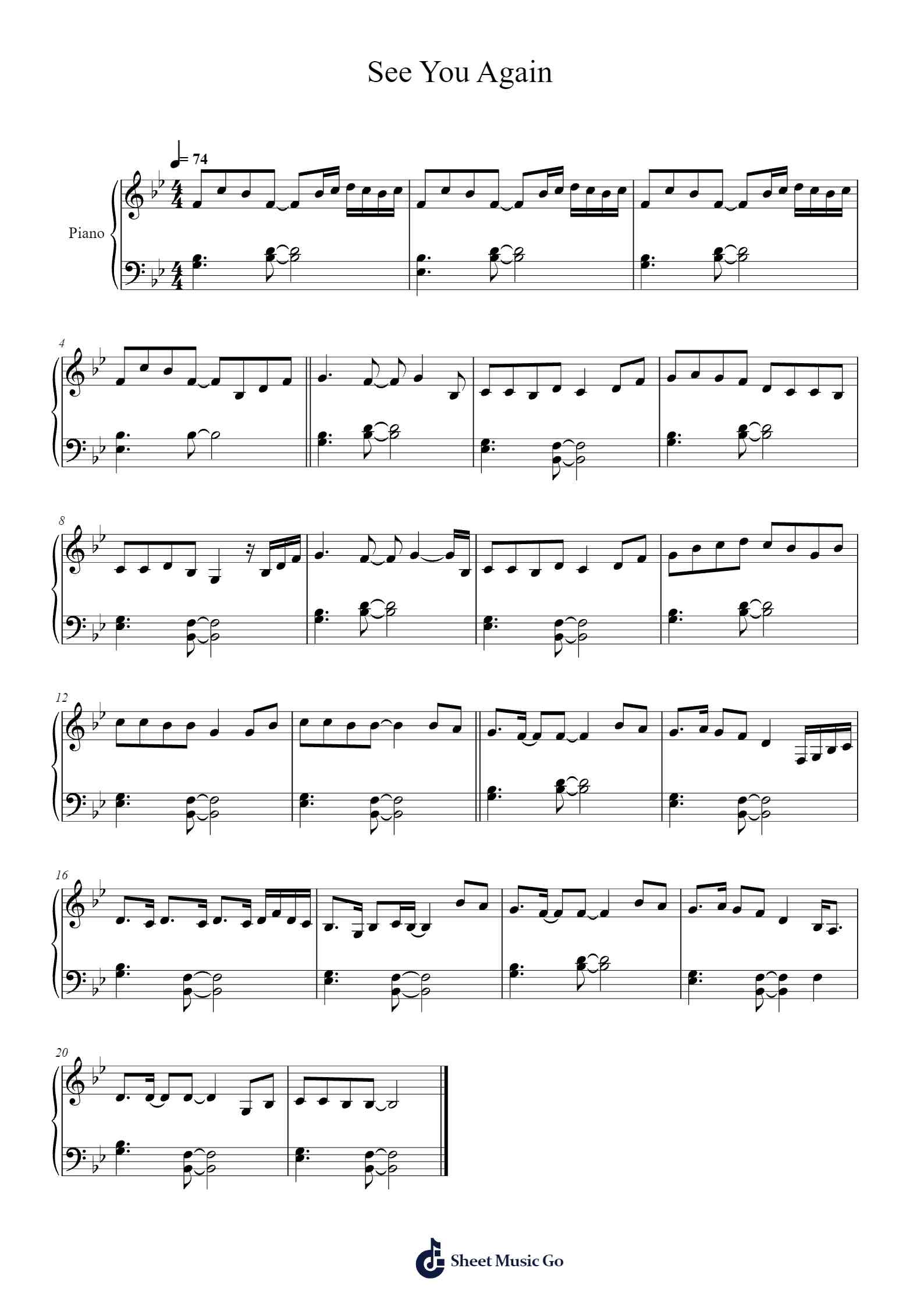See You Again Sheet Music by Wiz Khalifa/Charlie Puth-Arr.Bobpritt Kathpril