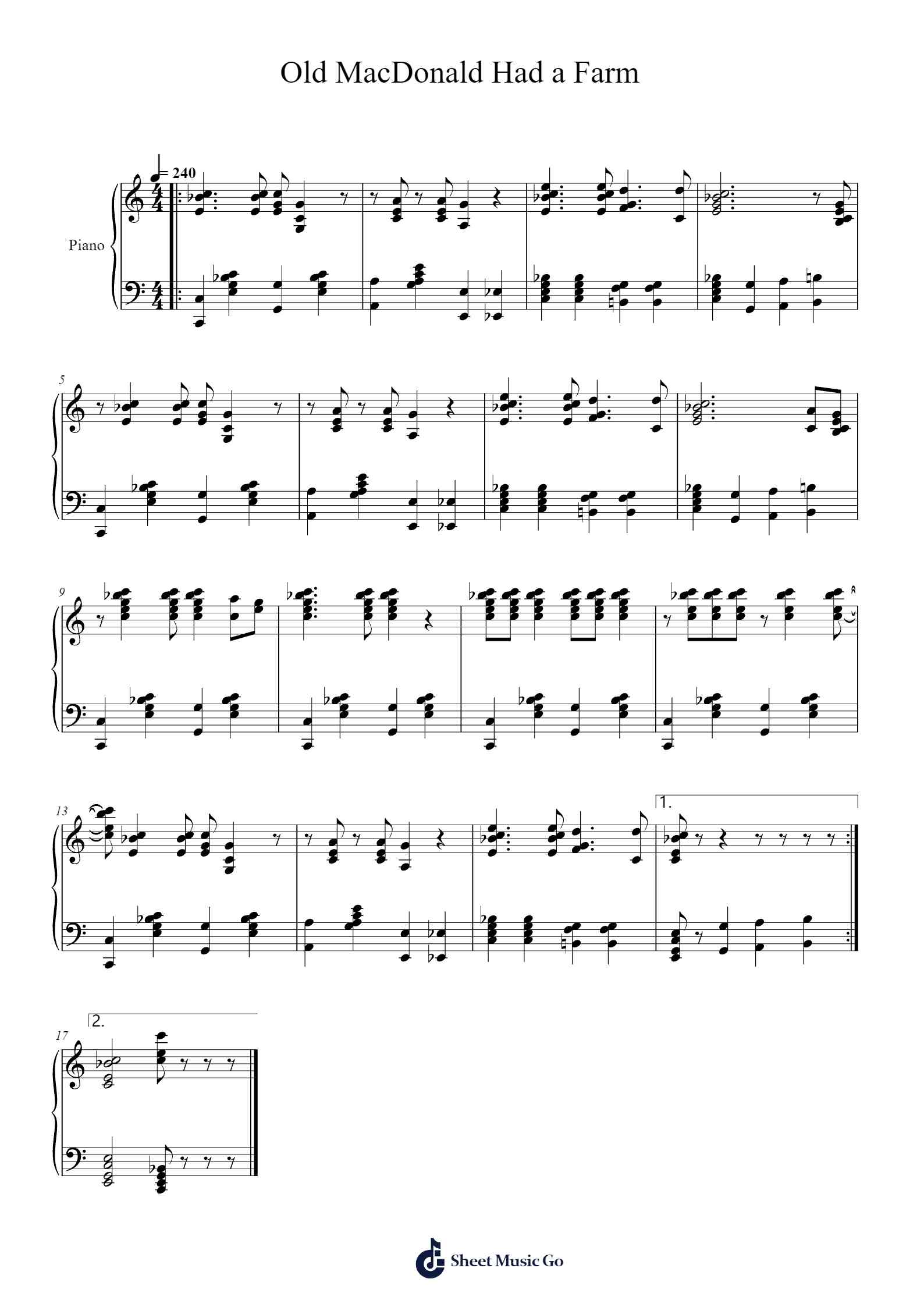 Old MacDonald Had a Farm Sheet Music by Nancey-Arr.Springbott Fitchblume