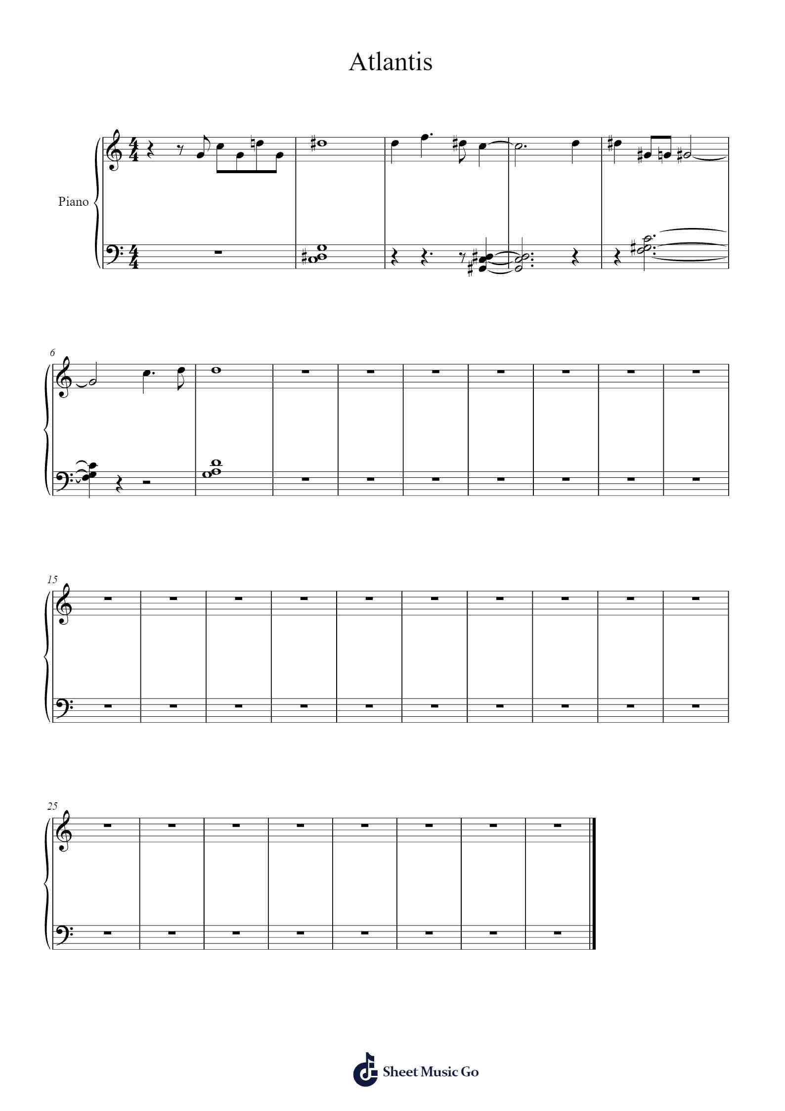 Atlantis Sheet Music by -Arr.Faulkmax