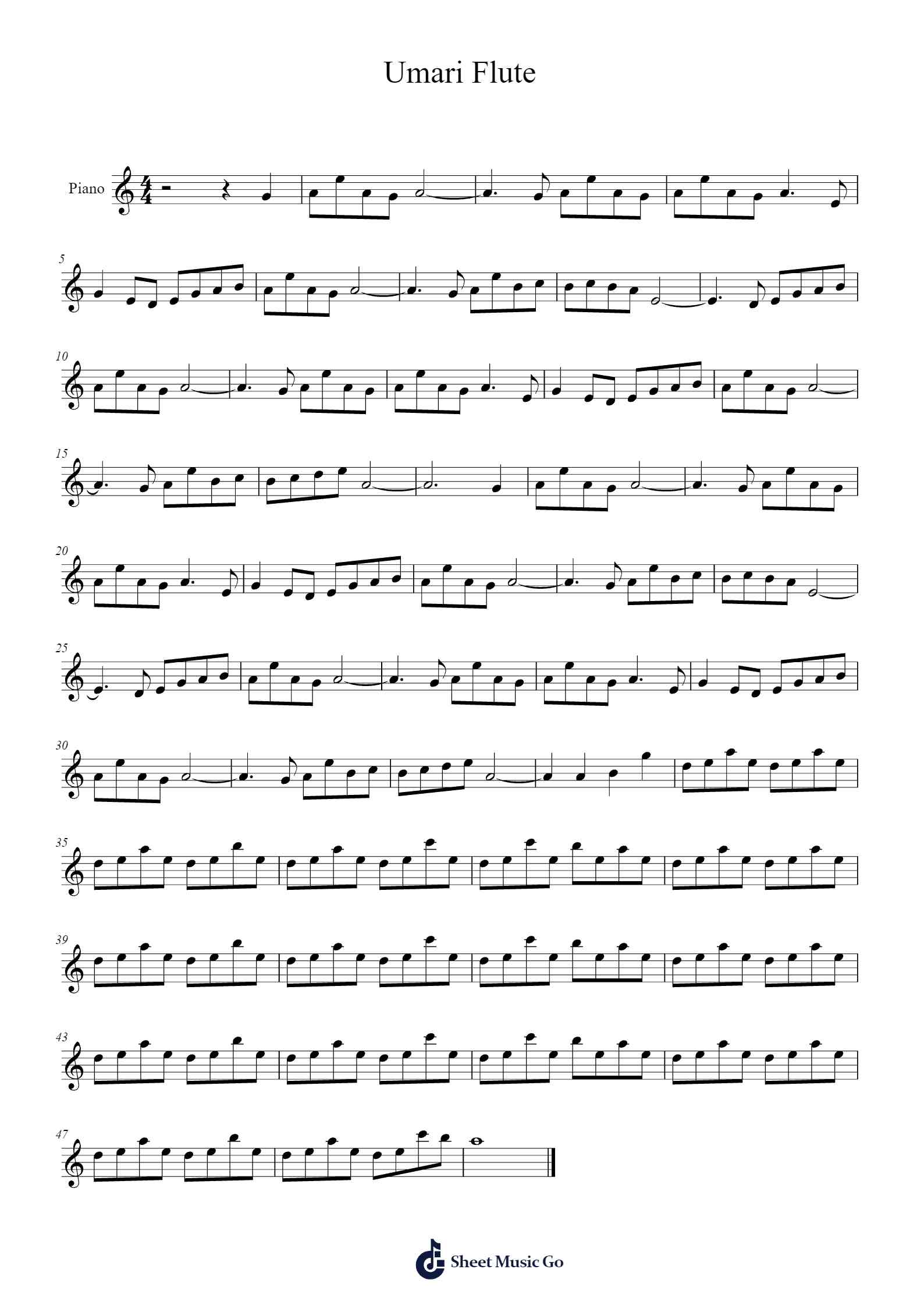 Umari Flute Sheet Music by -Arr.Juliet