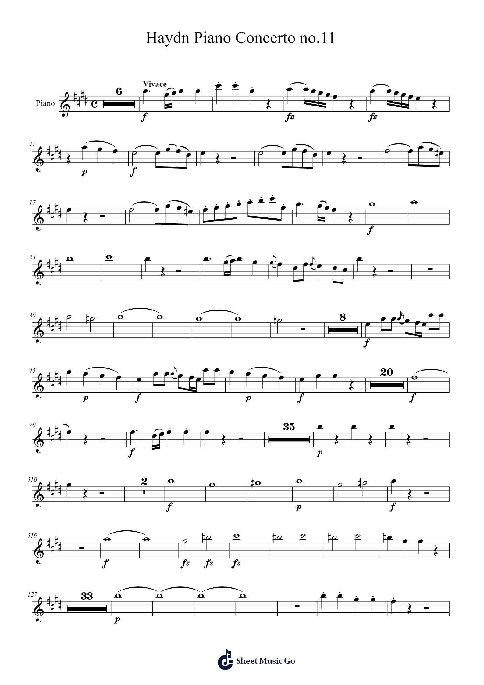 Haydn Piano Concerto no.11 Sheet Music by Joseph Haydn-Arr.Lizly Hojo