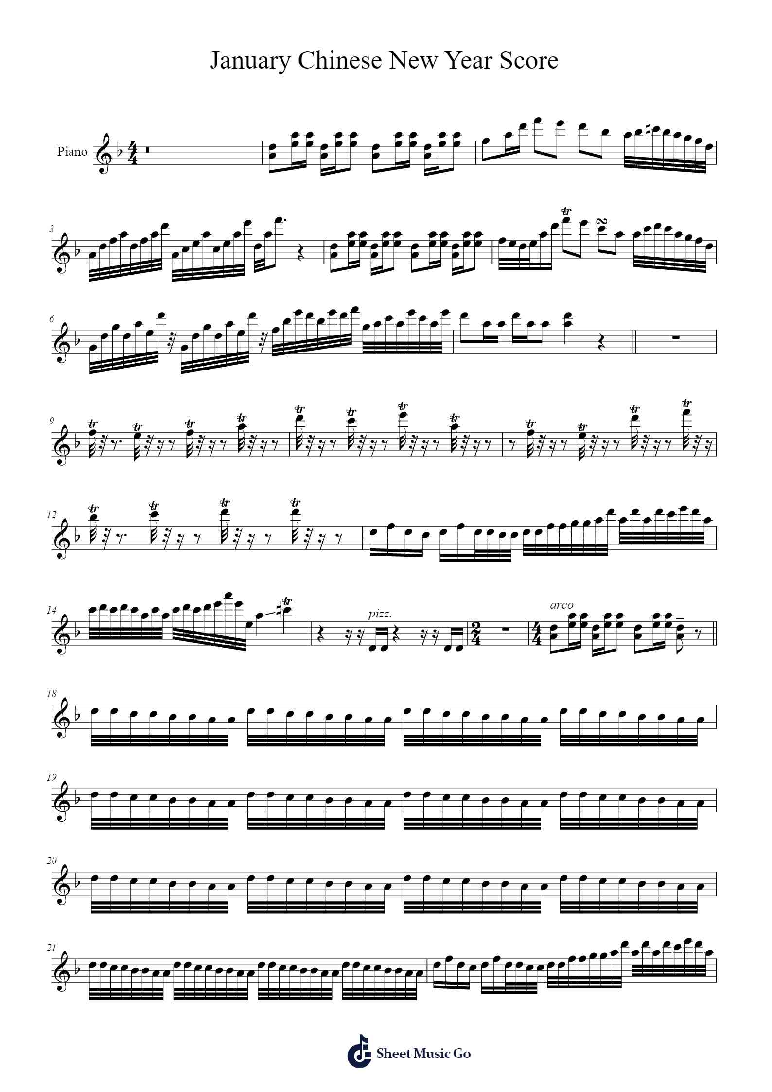 January Chinese New Year Score Sheet Music by -Arr.Wildmy