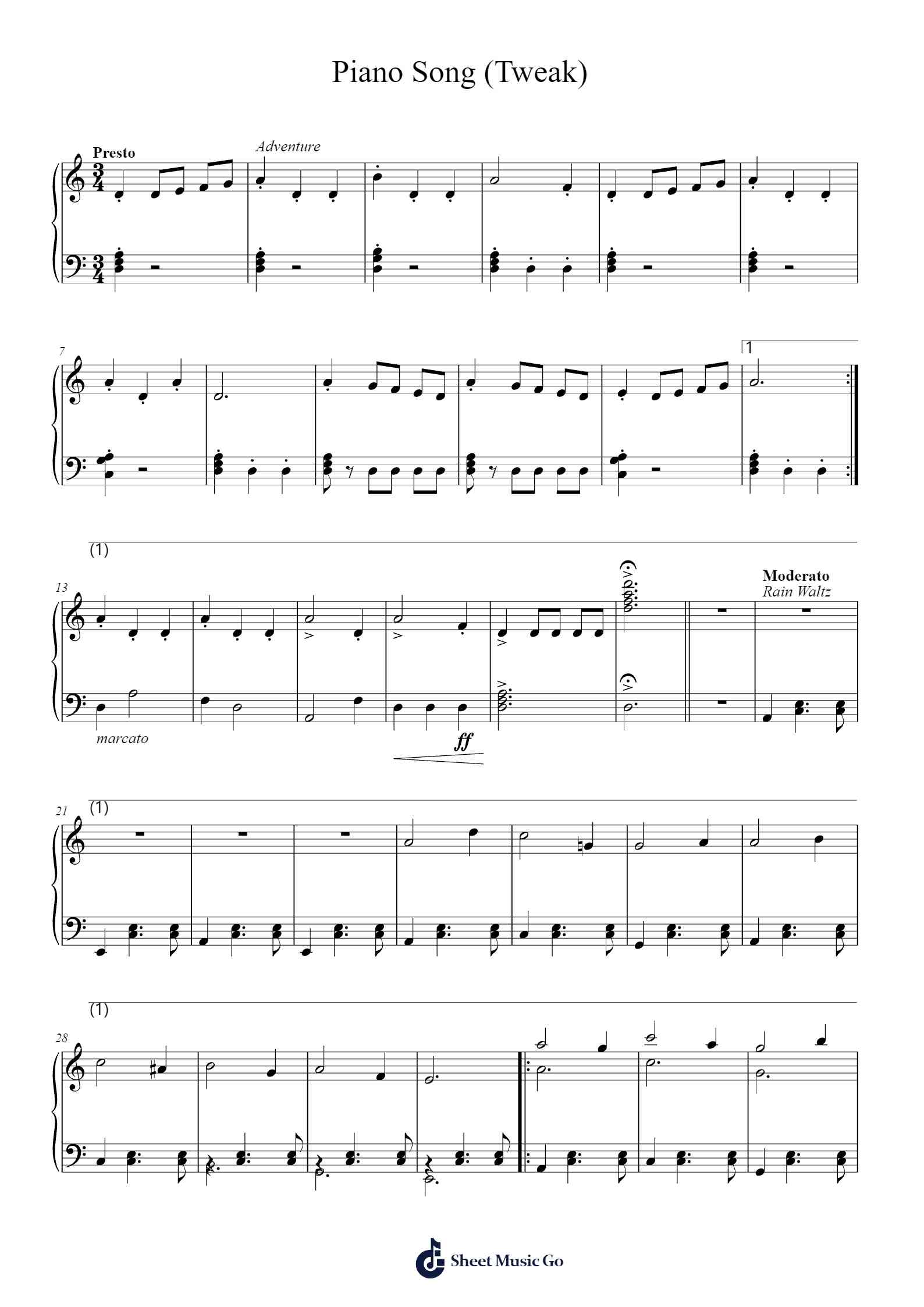 Piano Song (Tweak) Sheet Music by Jace Elliott-Arr.Rusget Garckle