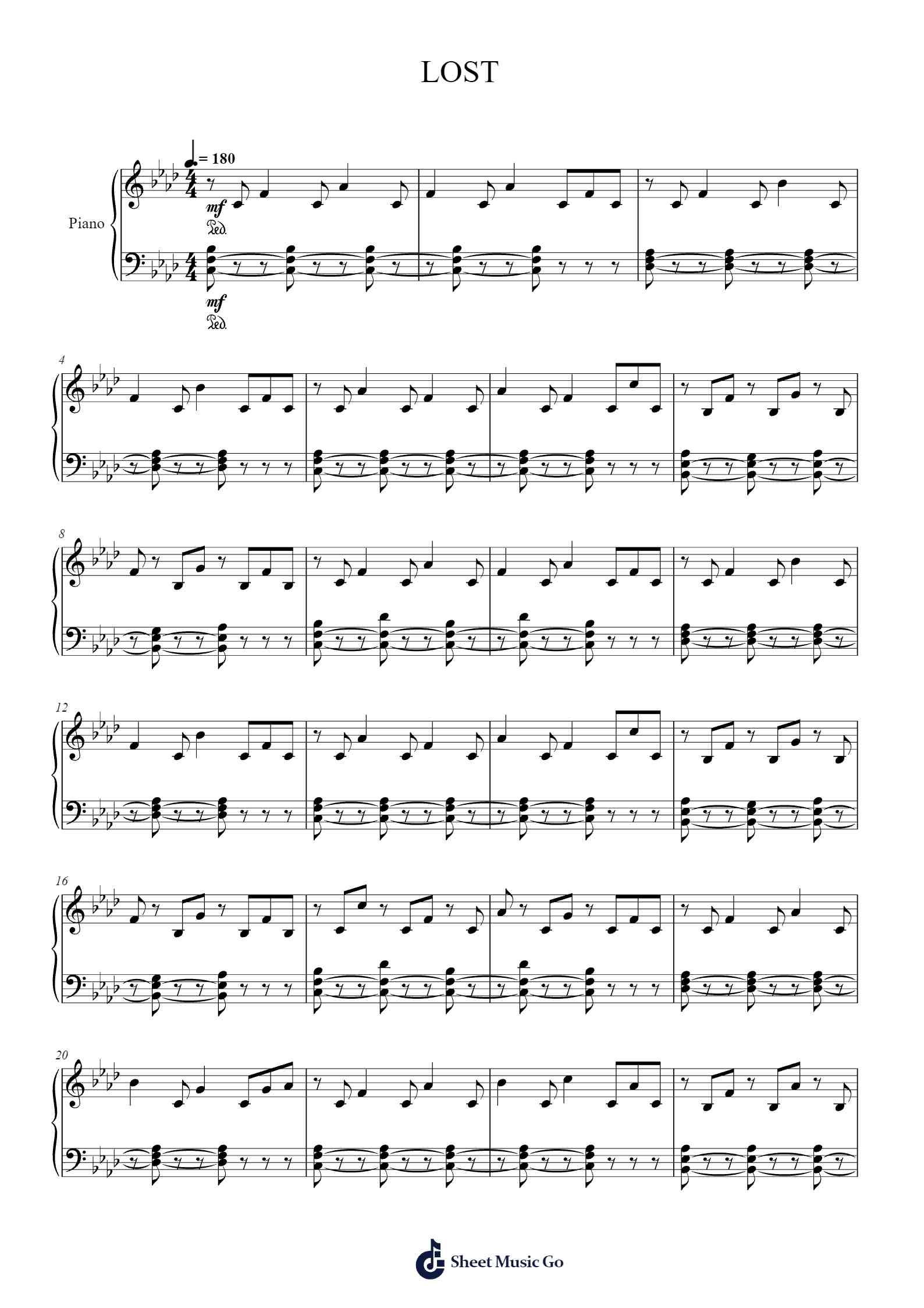 Partitura de LOST de Giulio Taccon - Arreglada por Ossweet