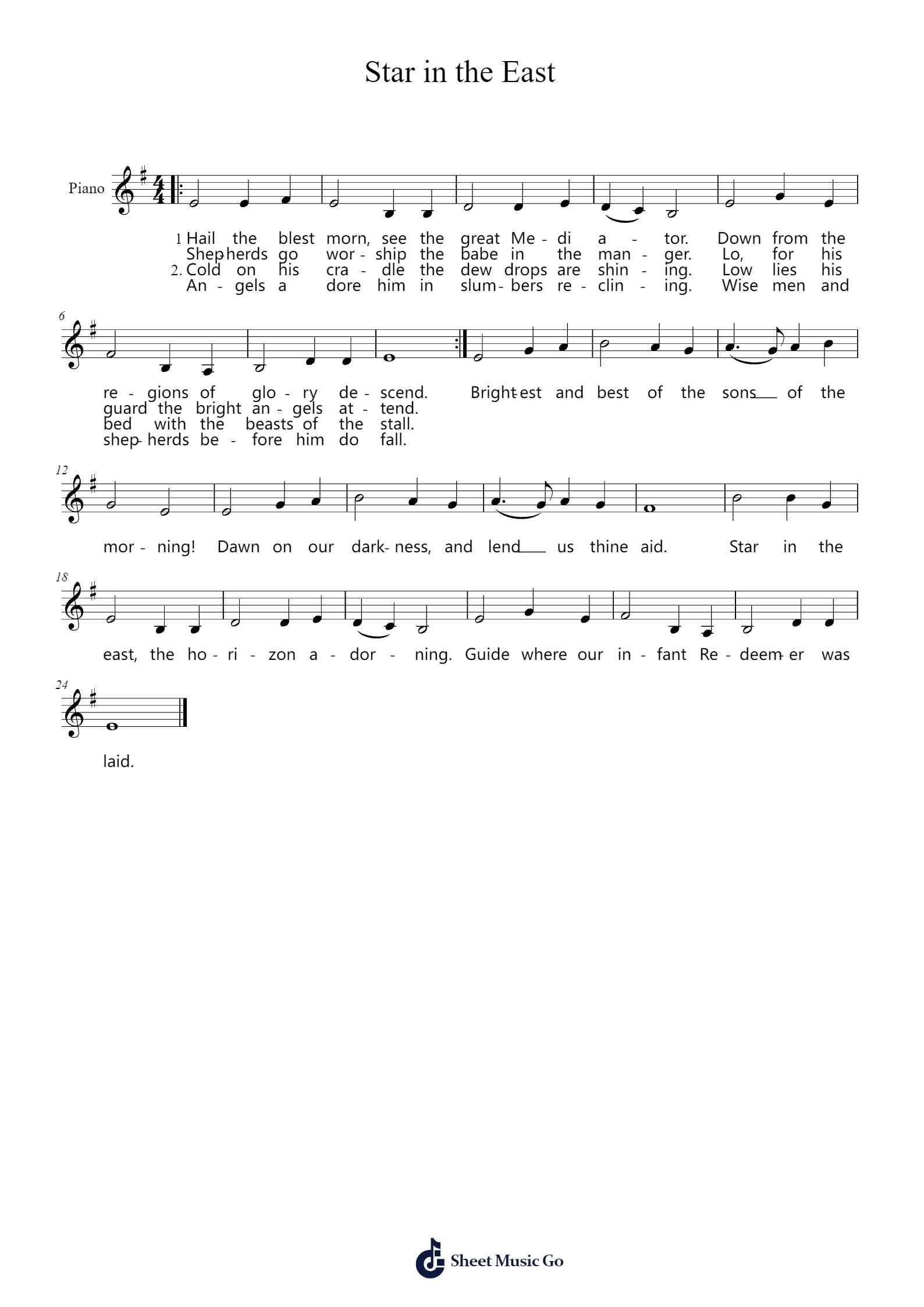 Star in the East Sheet Music by Heber-Arr.Earwy