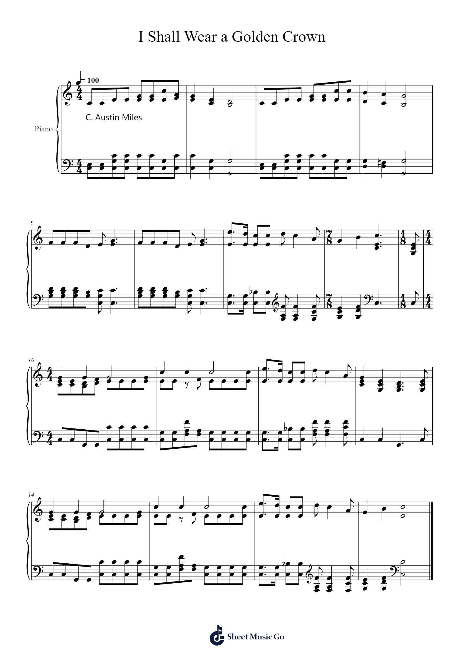 I Shall Wear a Golden Crown Sheet Music by Isaac Watts-Arr.Mickmin