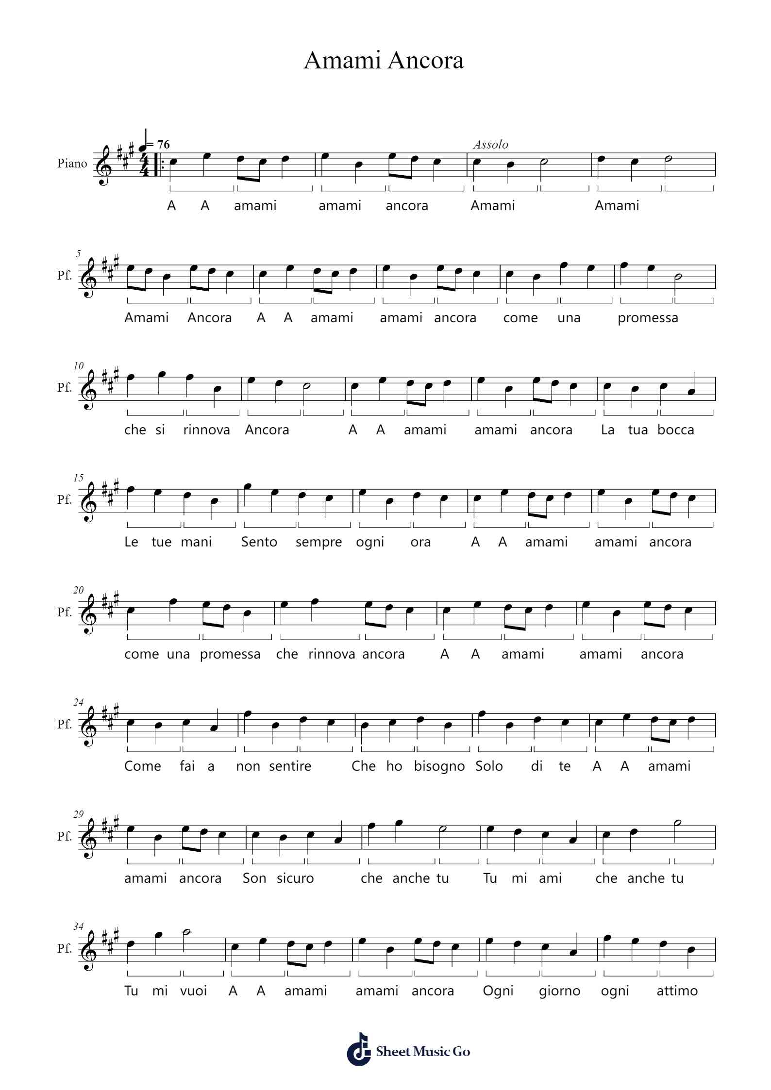 Partitura de Amami Ancora de Simone Carini - Arreglada por Cashshop