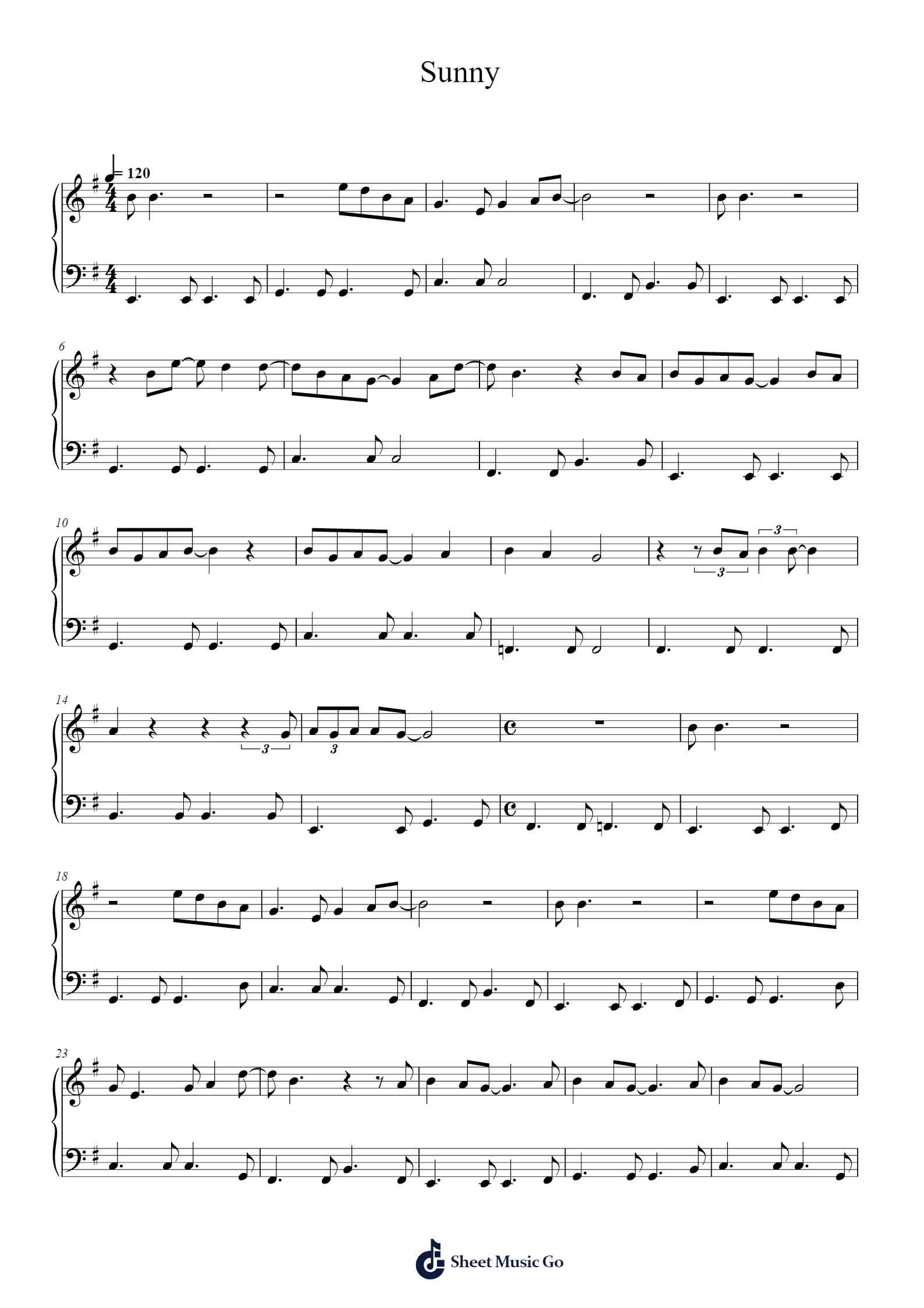 Sunny Sheet Music by Bobby Hebb-Arr.Thadean Chilridge