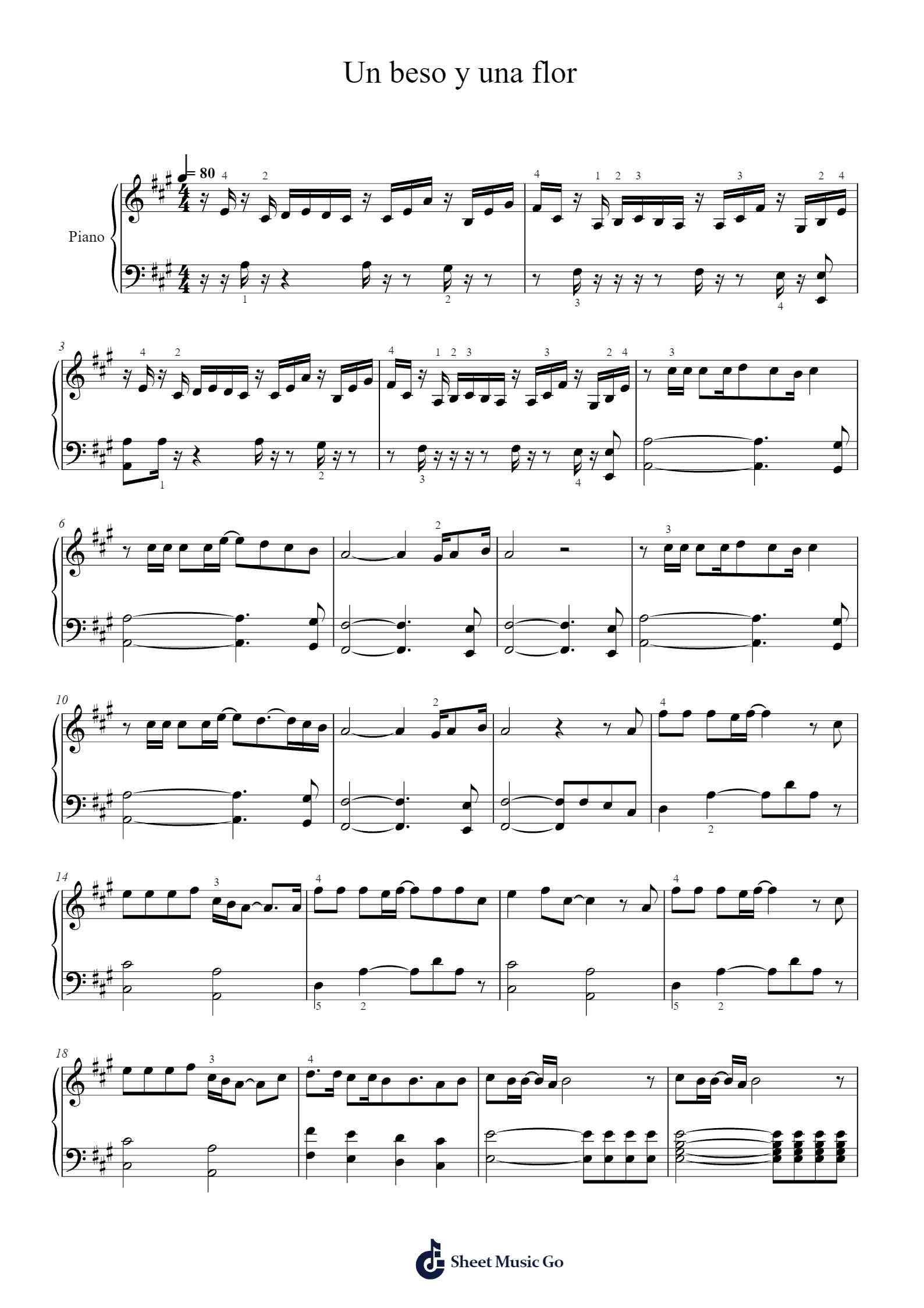 Partitura de Un beso y una flor de Nino Bravo - Arreglada por Danchi