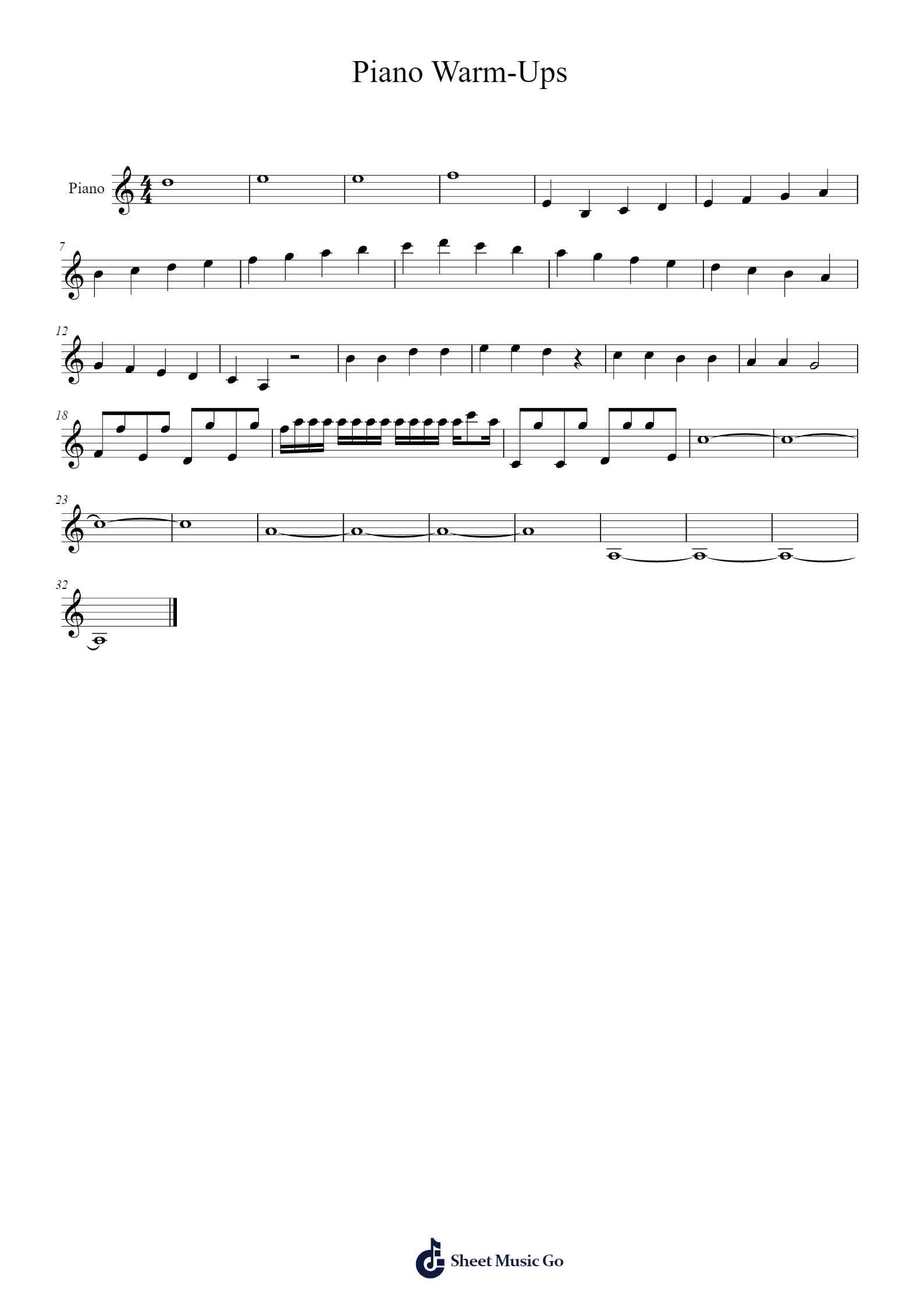 Piano Warm-Ups Sheet Music by Caetosh Hoodrod-Arr.Eltave