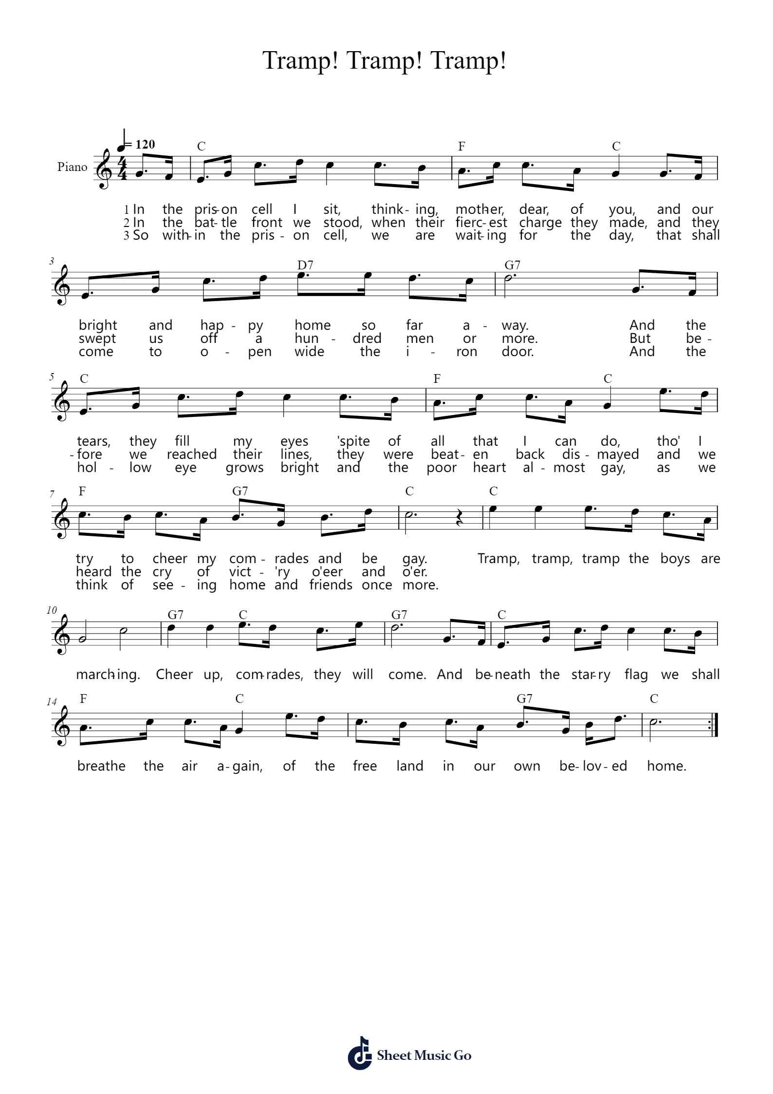 Tramp! Tramp! Tramp! Noten von George Frederick Root-Arr.Lewice Gladlain
