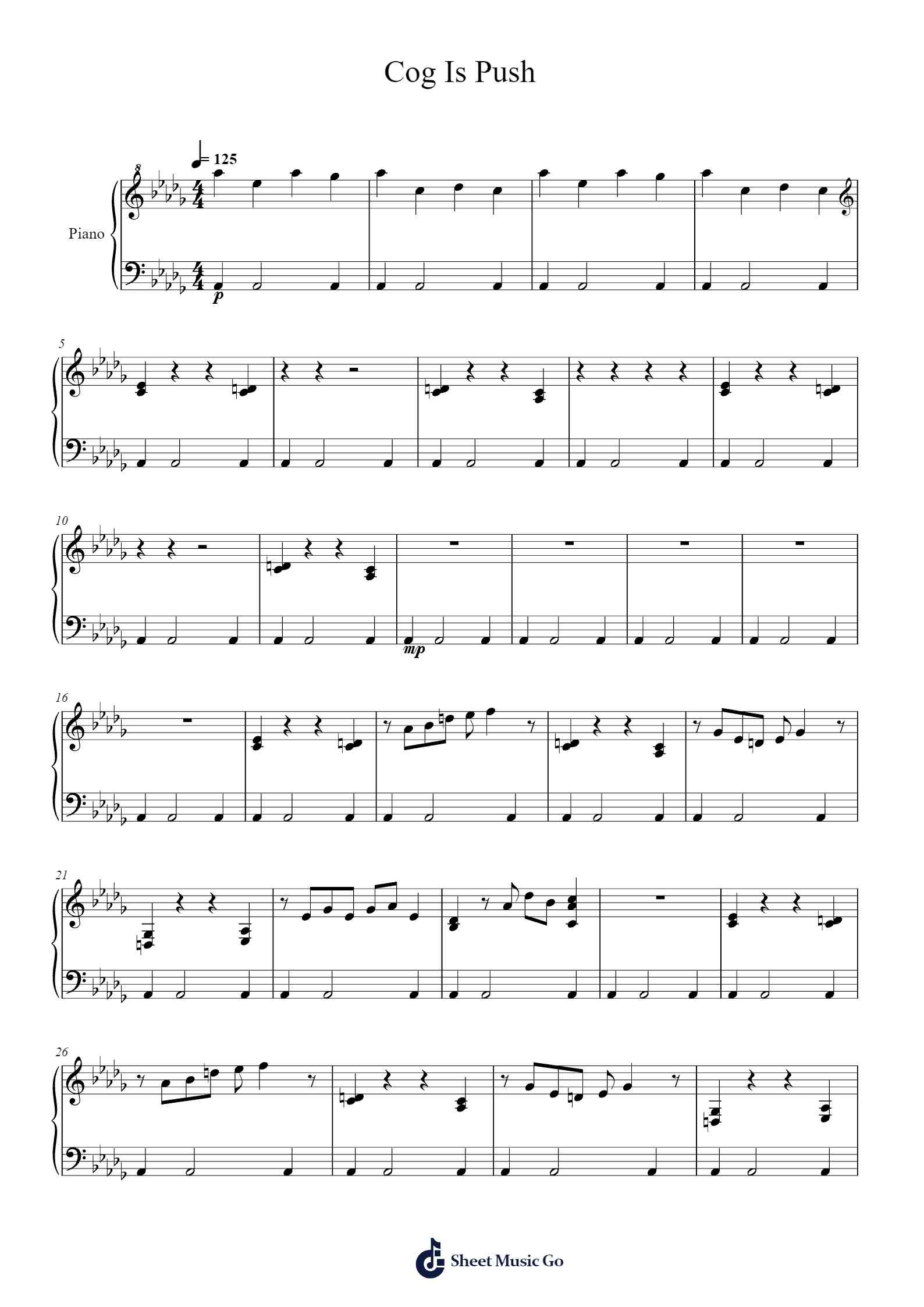 Cog Is Push Sheet Music by Hempuli-Arr.Davexy Tykins