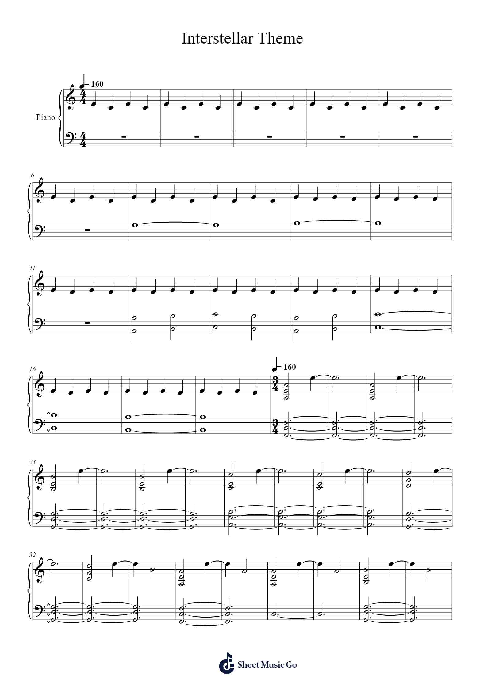 Interstellar Theme Sheet Music by Hans Zimmer-Arr.Bettiane Rexpoe