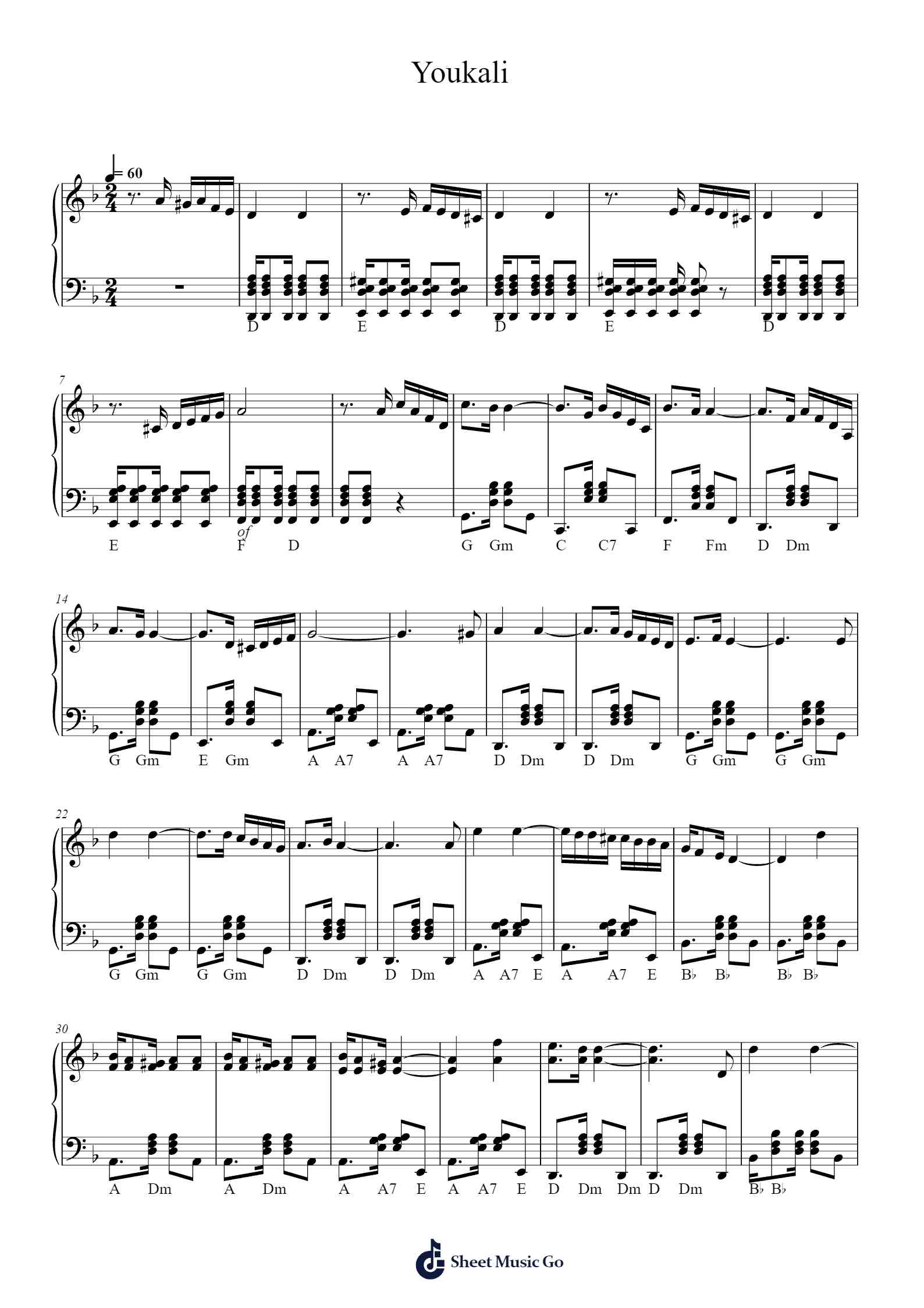 Partitura de Youkali de Kurt Weill - Arreglada por Browneclaude Petmond