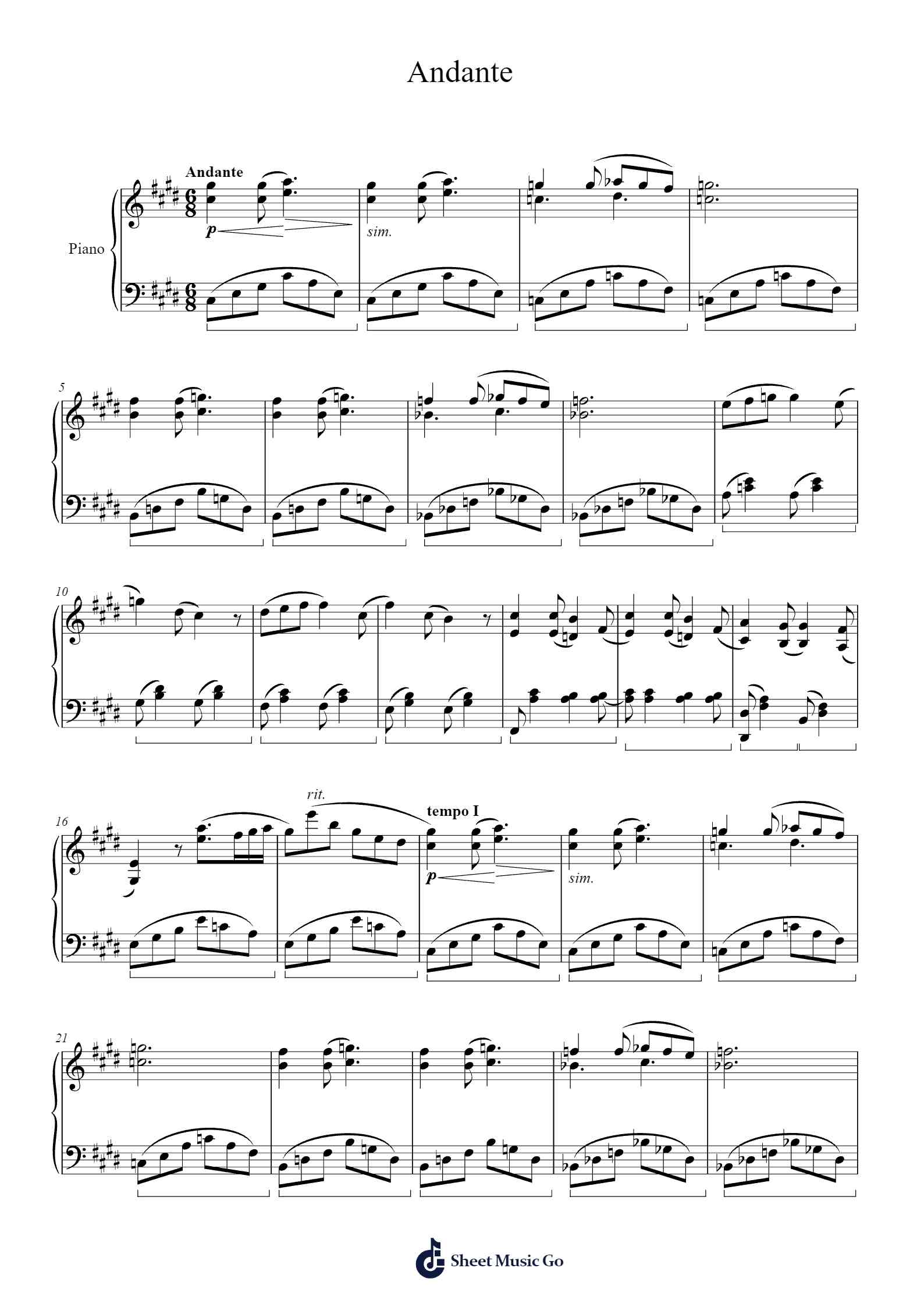Andante Sheet Music by Strongbrow Raestowe-Arr.Campnah