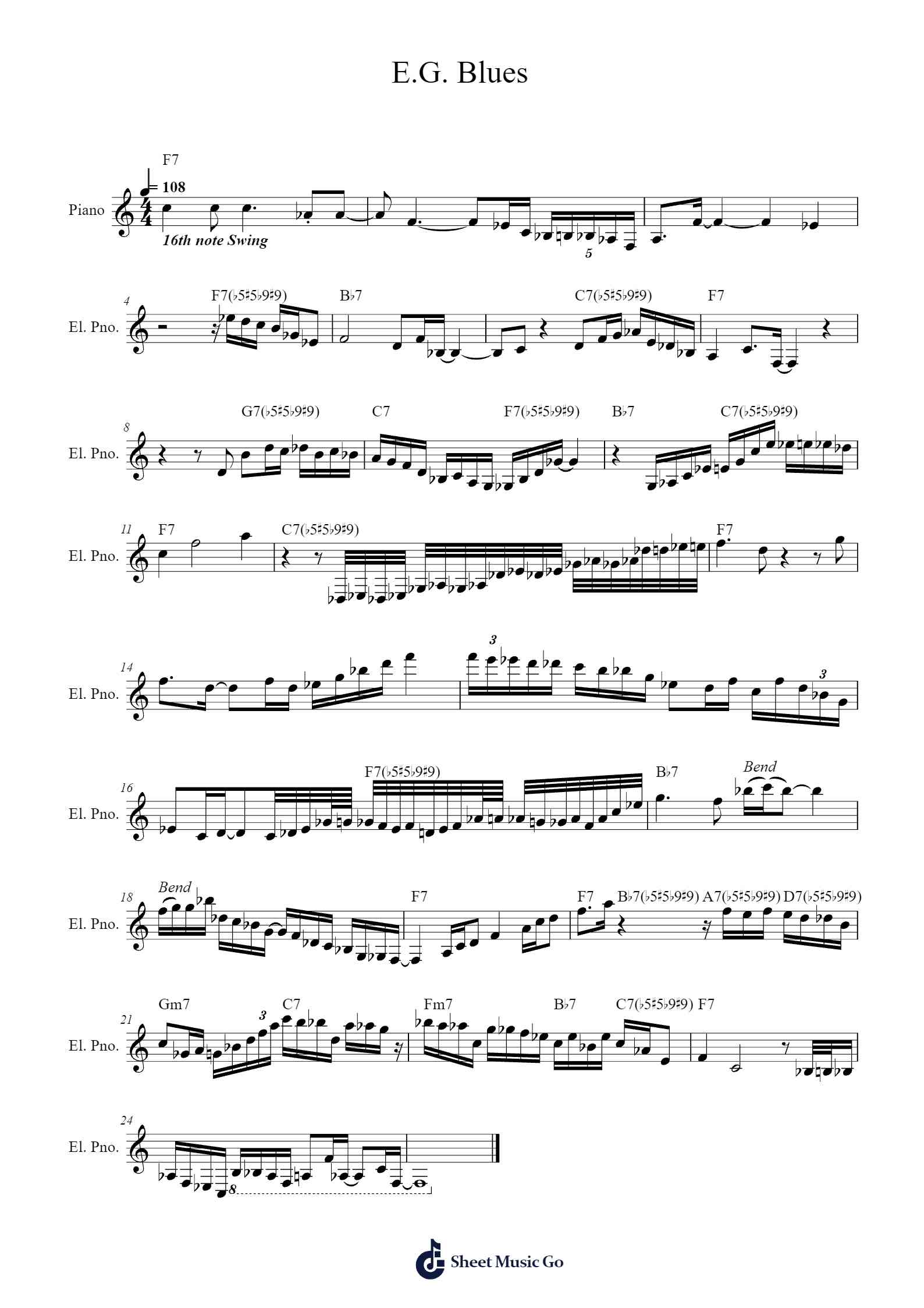 Partitura de E.G. Blues de Mezzoforte - Arreglada por Conboyle