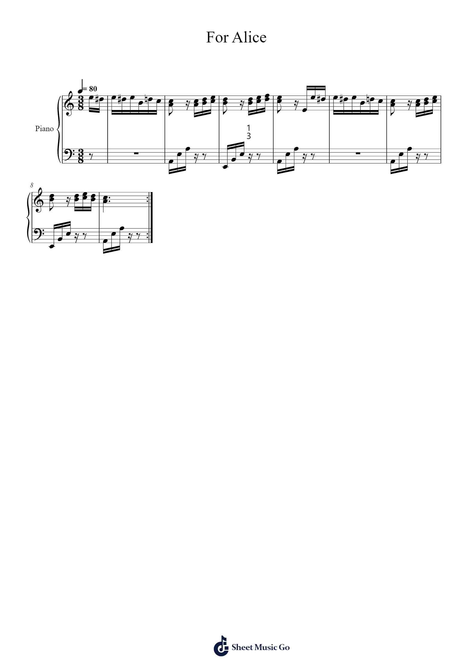 For Alice Sheet Music by Ludwig van Beethoven-Arr.Irbald Jouvier
