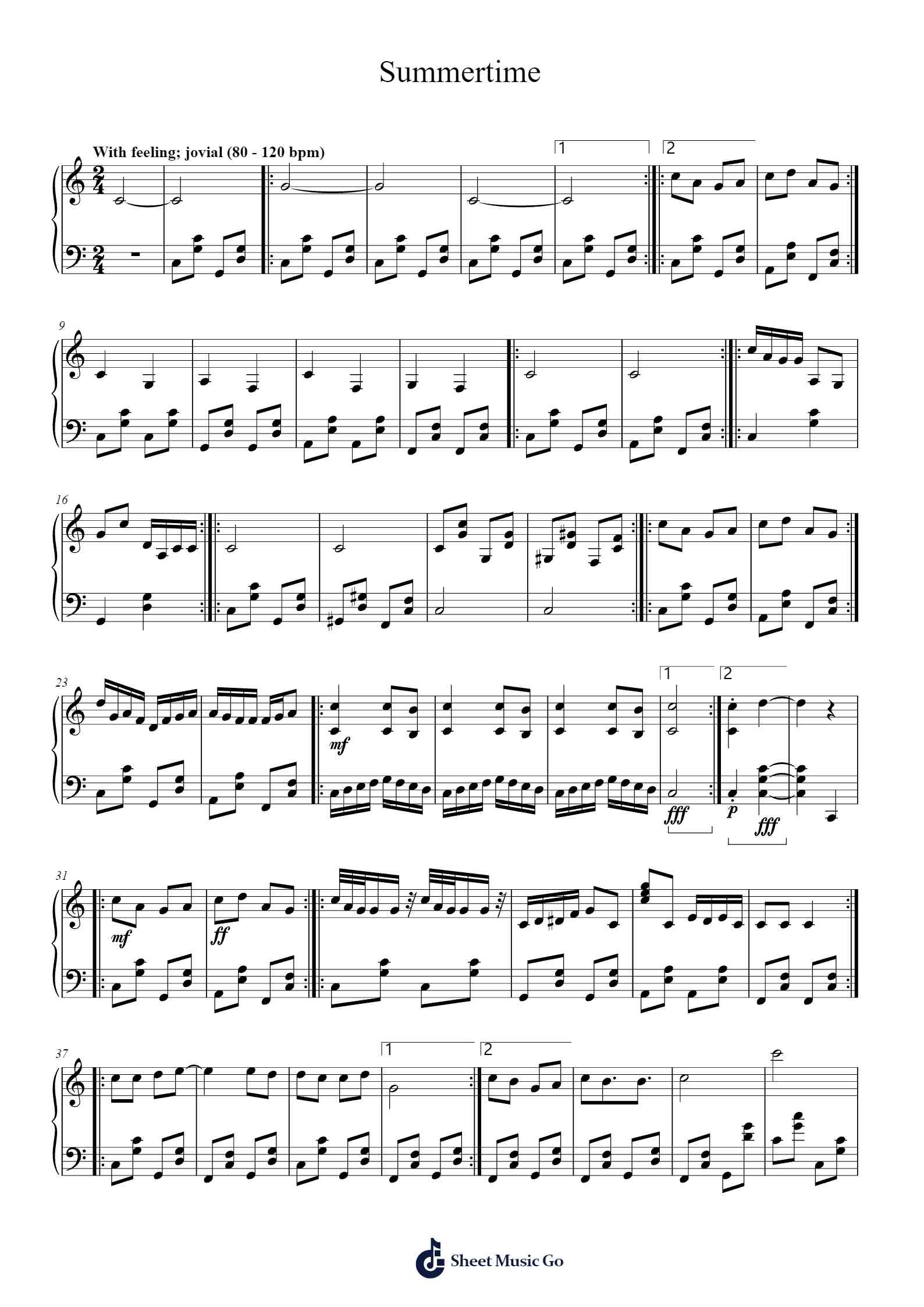 Summertime Sheet Music by George Gershwin-Arr.Burnelett Loncil