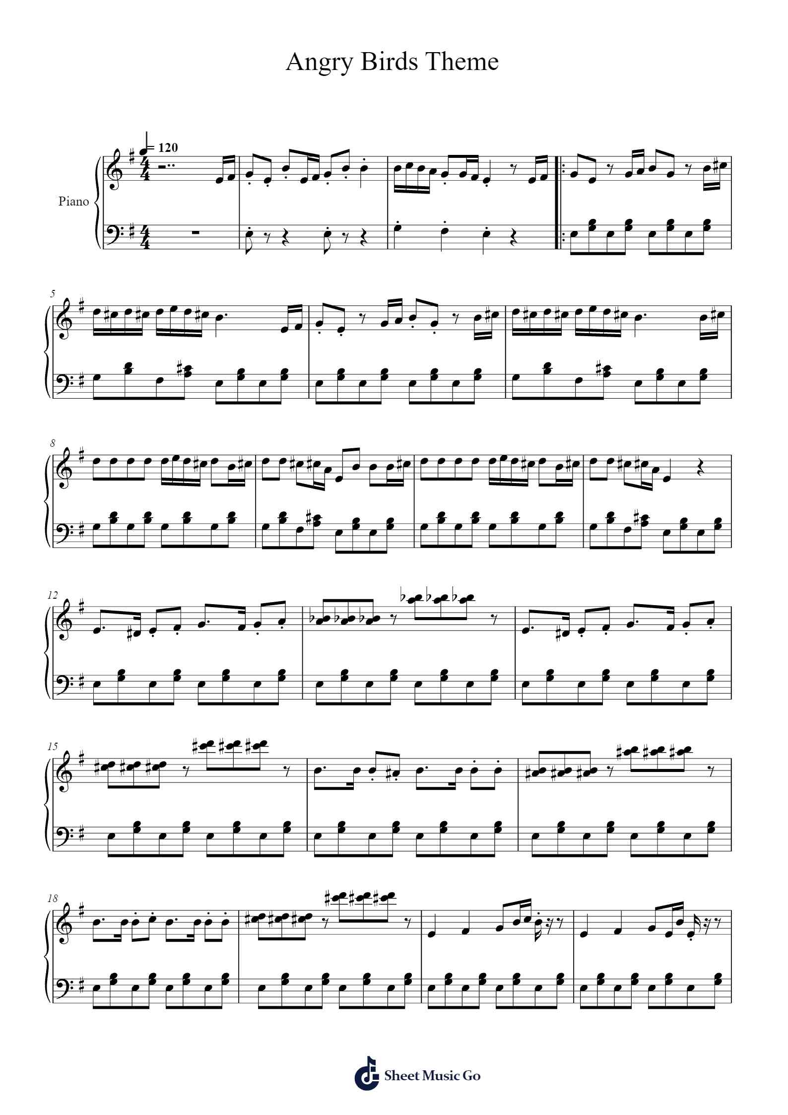 Angry Birds Theme Sheet Music by Ari Pulkkinen-Arr.Chandys Jehan