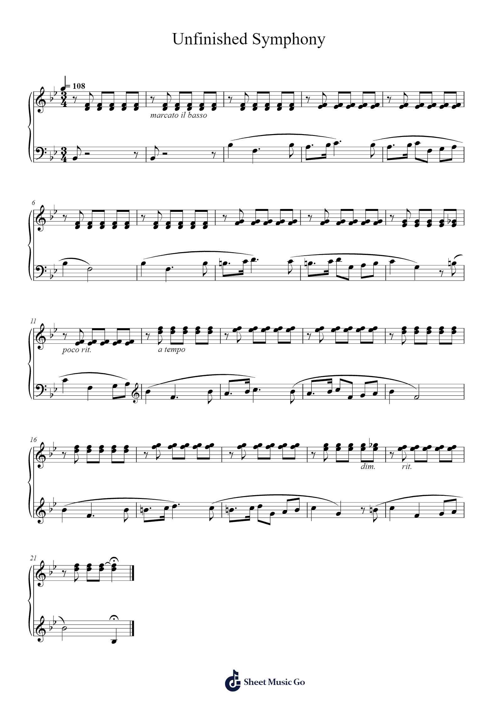 Unfinished Symphony Sheet Music by Franz Schubert-Arr.Mcdel Auriah