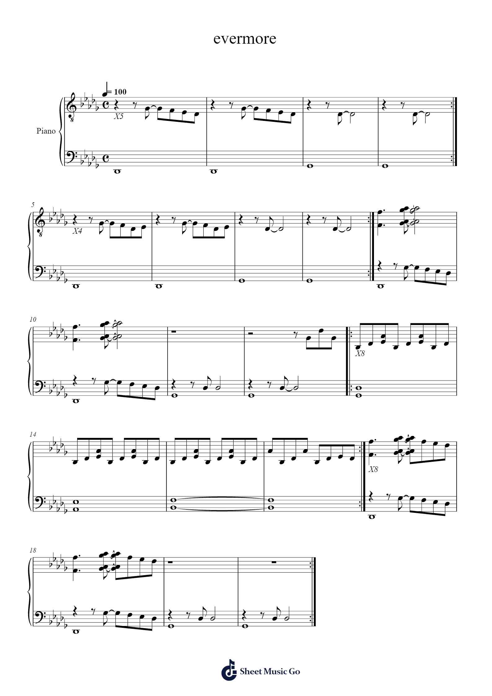 evermore Sheet Music by Taylor Swift-Arr.Reywood