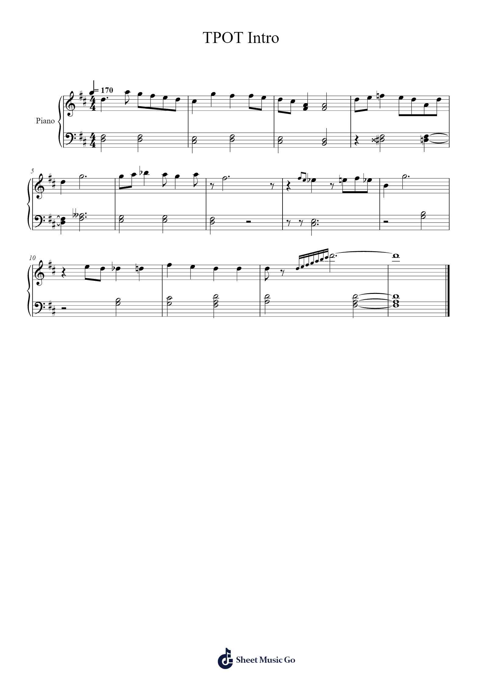 TPOT Intro Sheet Music by Michael Huang-Arr.Oisenwoolf