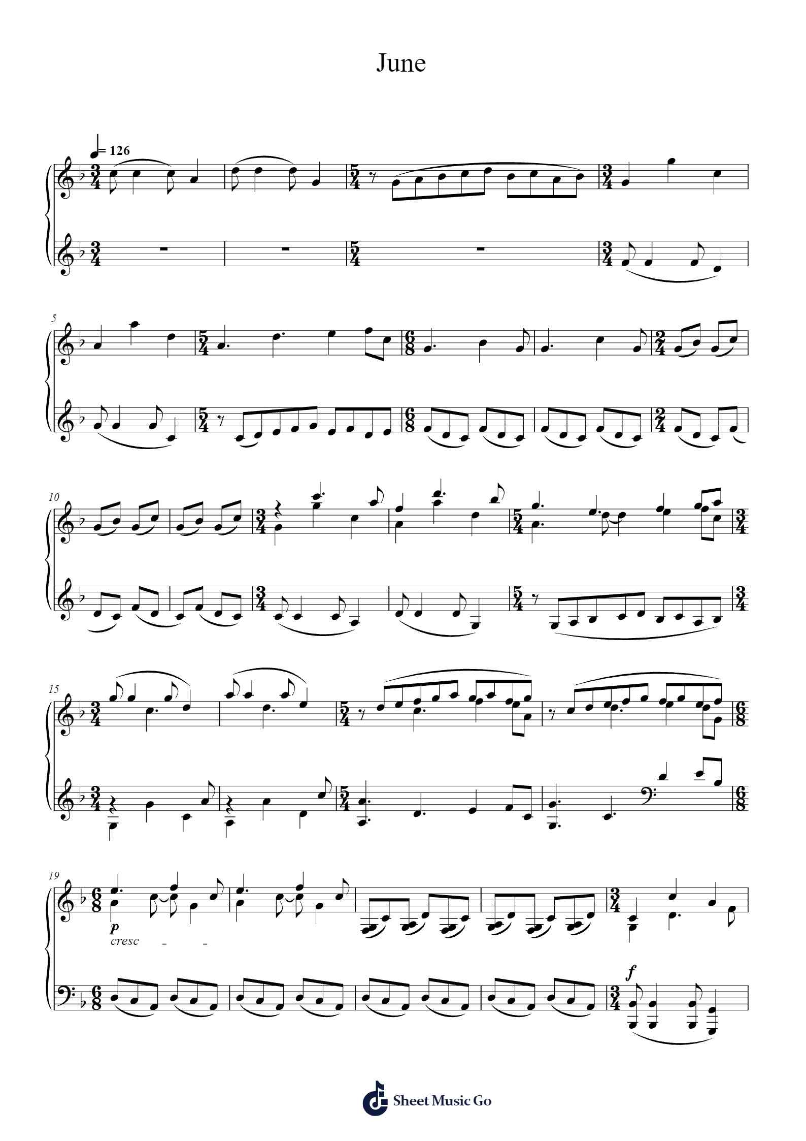 June Sheet Music by Chris Caine-Arr.Huttbins