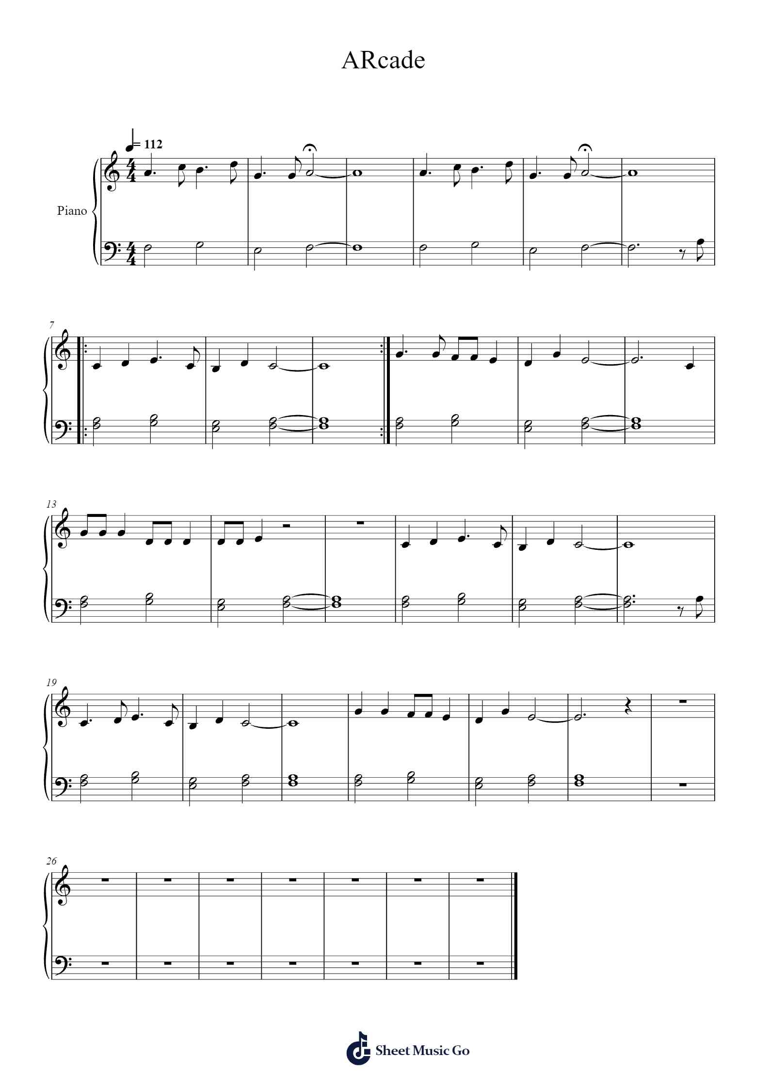 ARcade Sheet Music by Duncan Laurence-Arr.Bisay