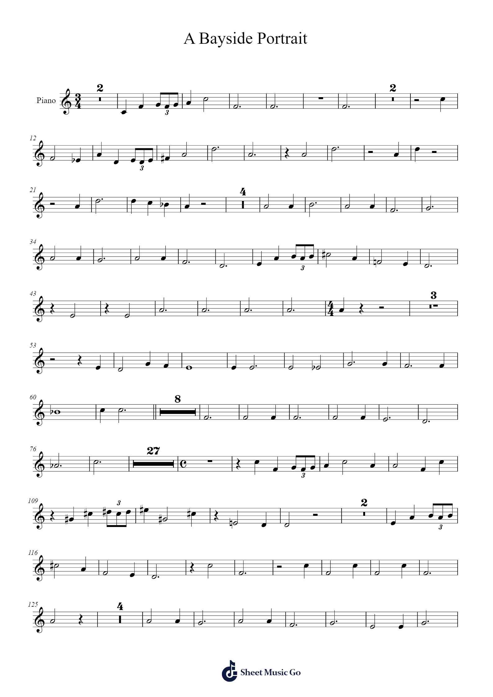 A Bayside Portrait Sheet Music by Findam-Arr.Jendine