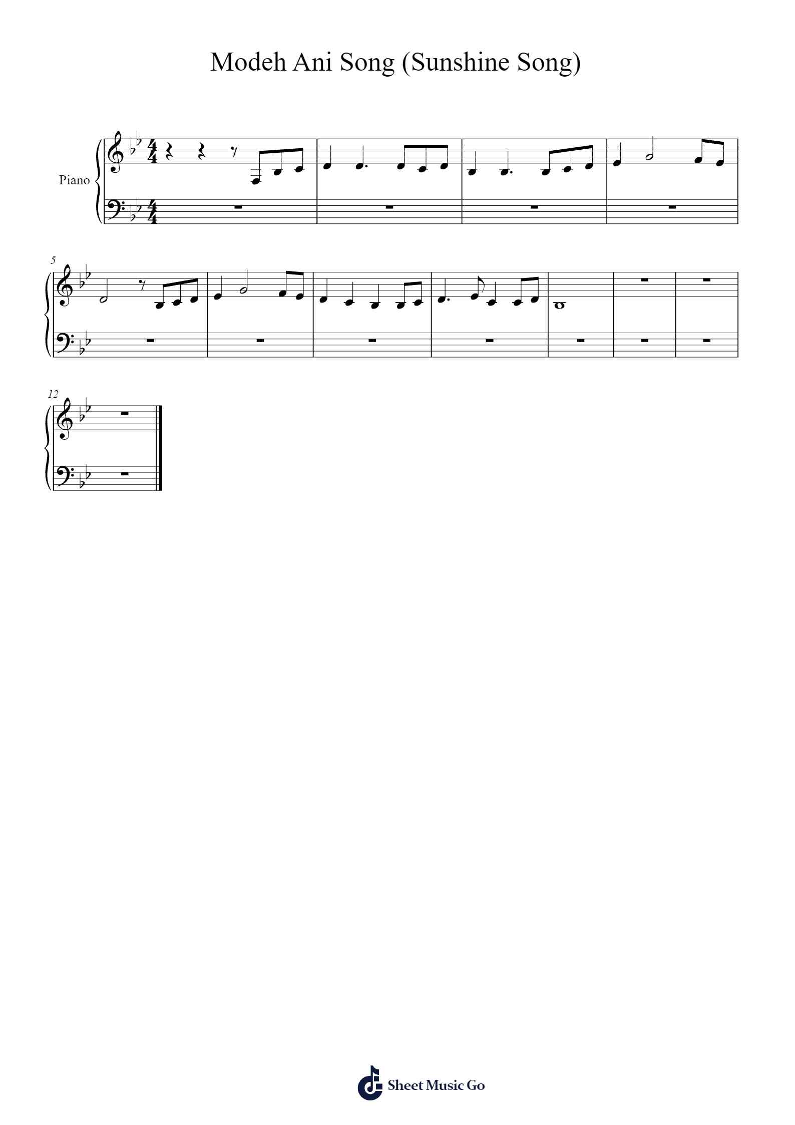Modeh Ani Song (Sunshine Song) Sheet Music by korygonz-Arr.Clairenor Jouvic