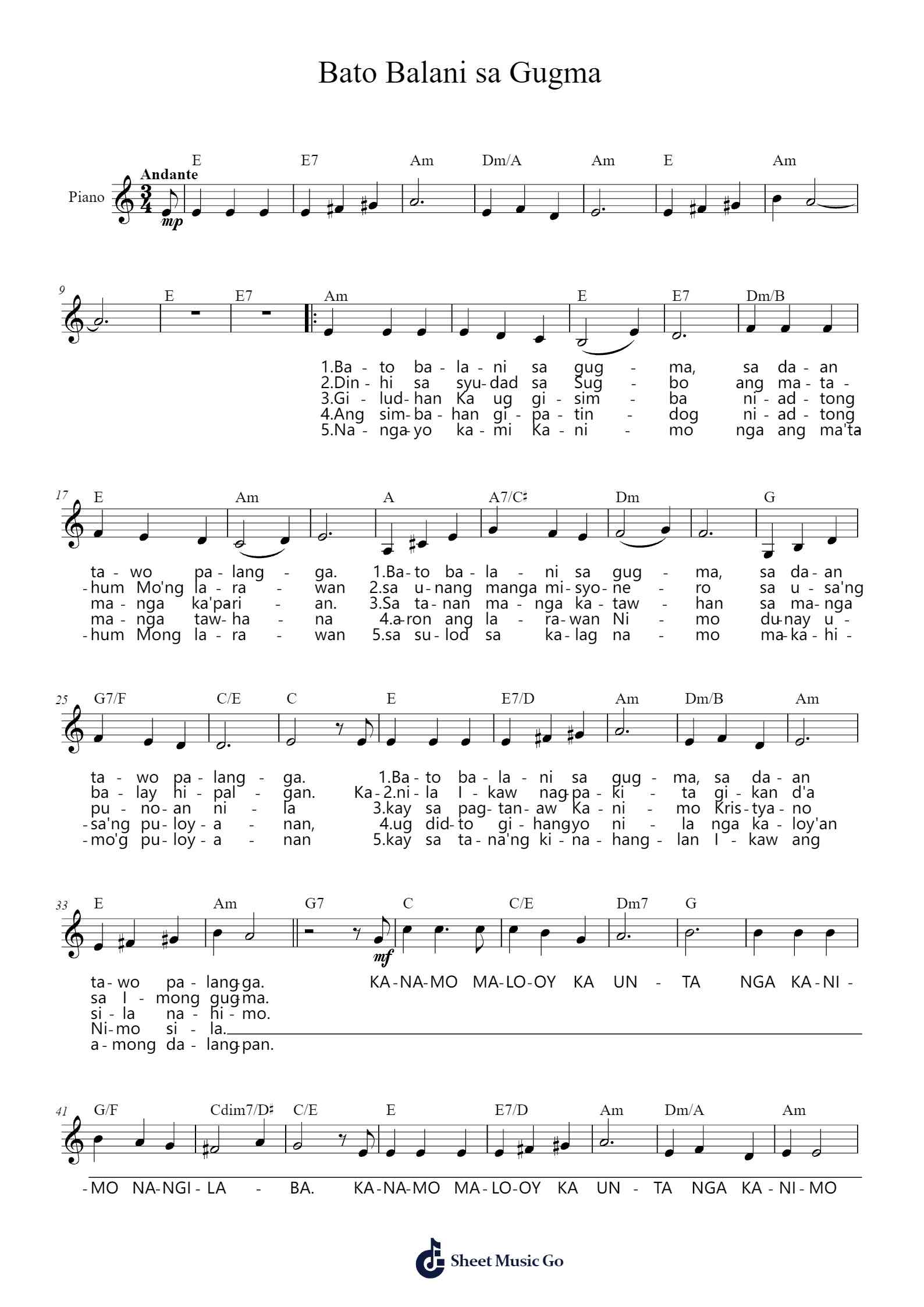 Bato Balani sa Gugma Sheet Music by Misc Traditional-Arr.Dukegan ...