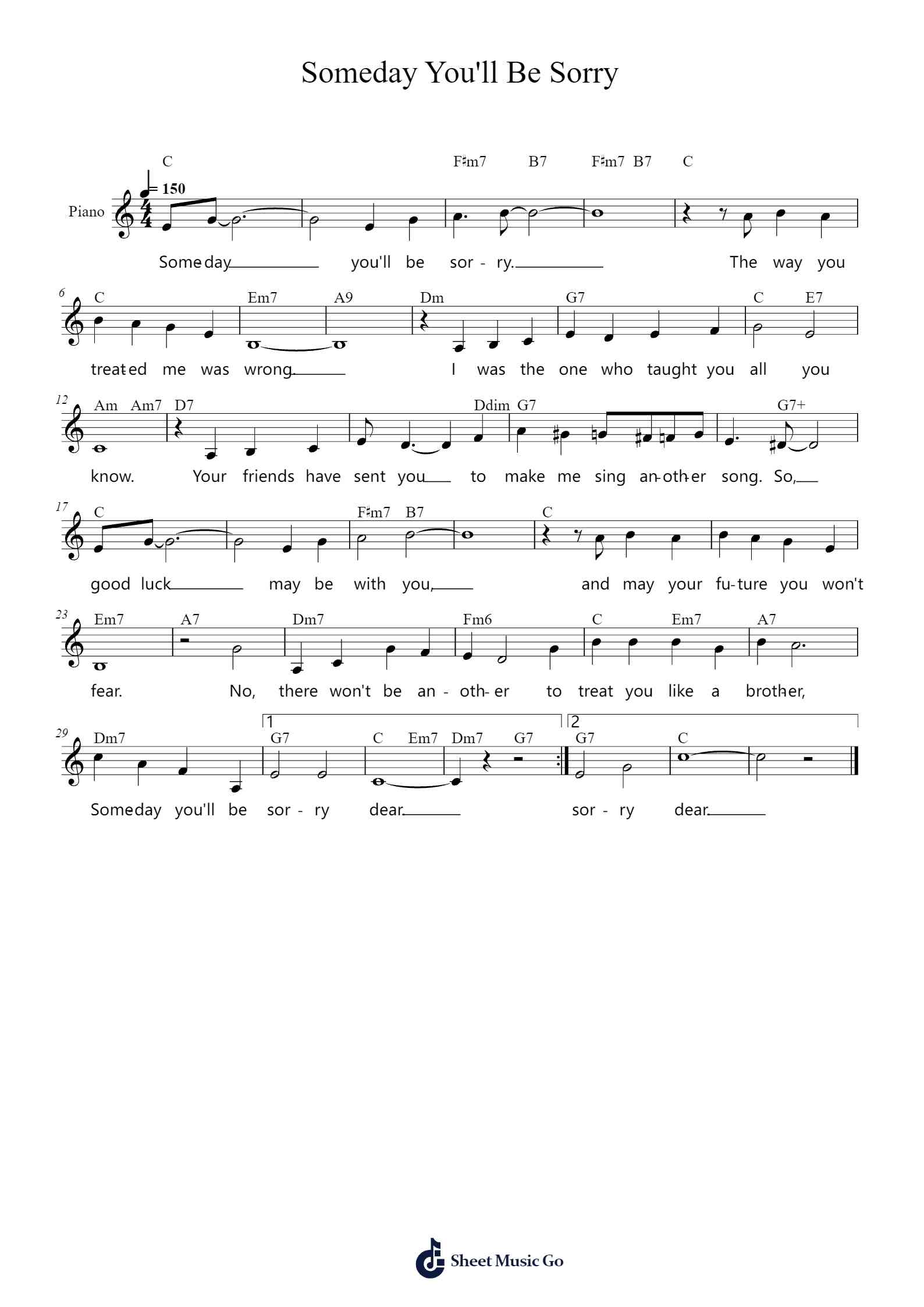 Someday You'll Be Sorry 楽譜 Louis Armstrong による - 編曲.Brownli Zangstuart
