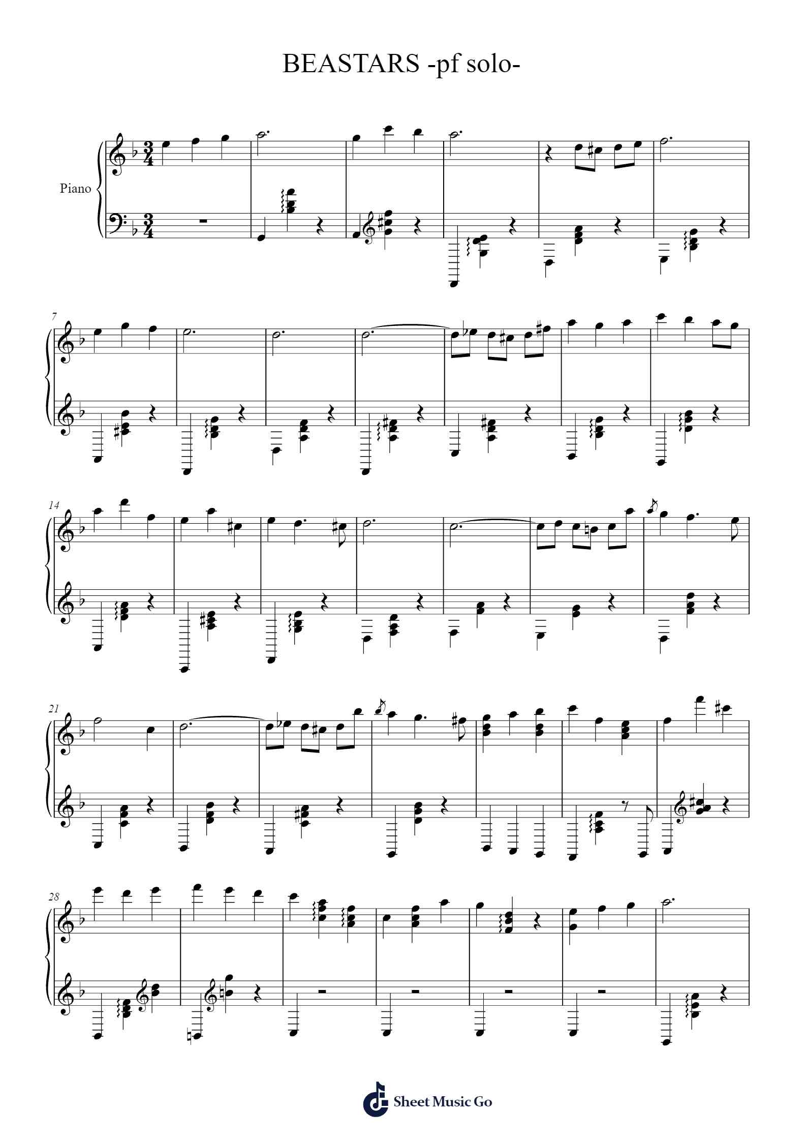 BEASTARS -pf solo- Sheet Music by Satoru Kōsaki-Arr.Wyldemond