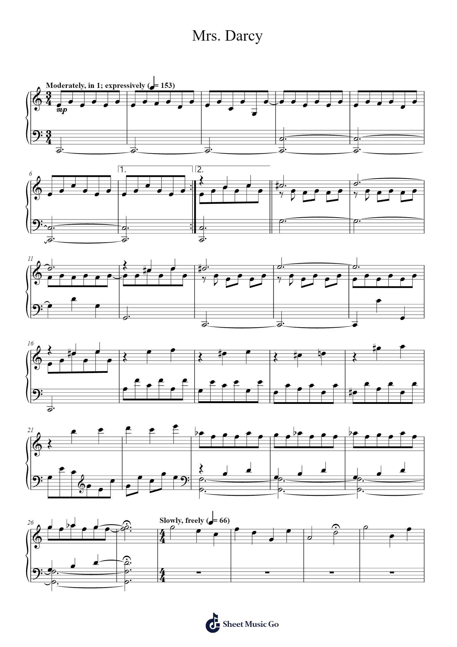 Mrs. Darcy Sheet Music by Dario Marianelli-Arr.Narion