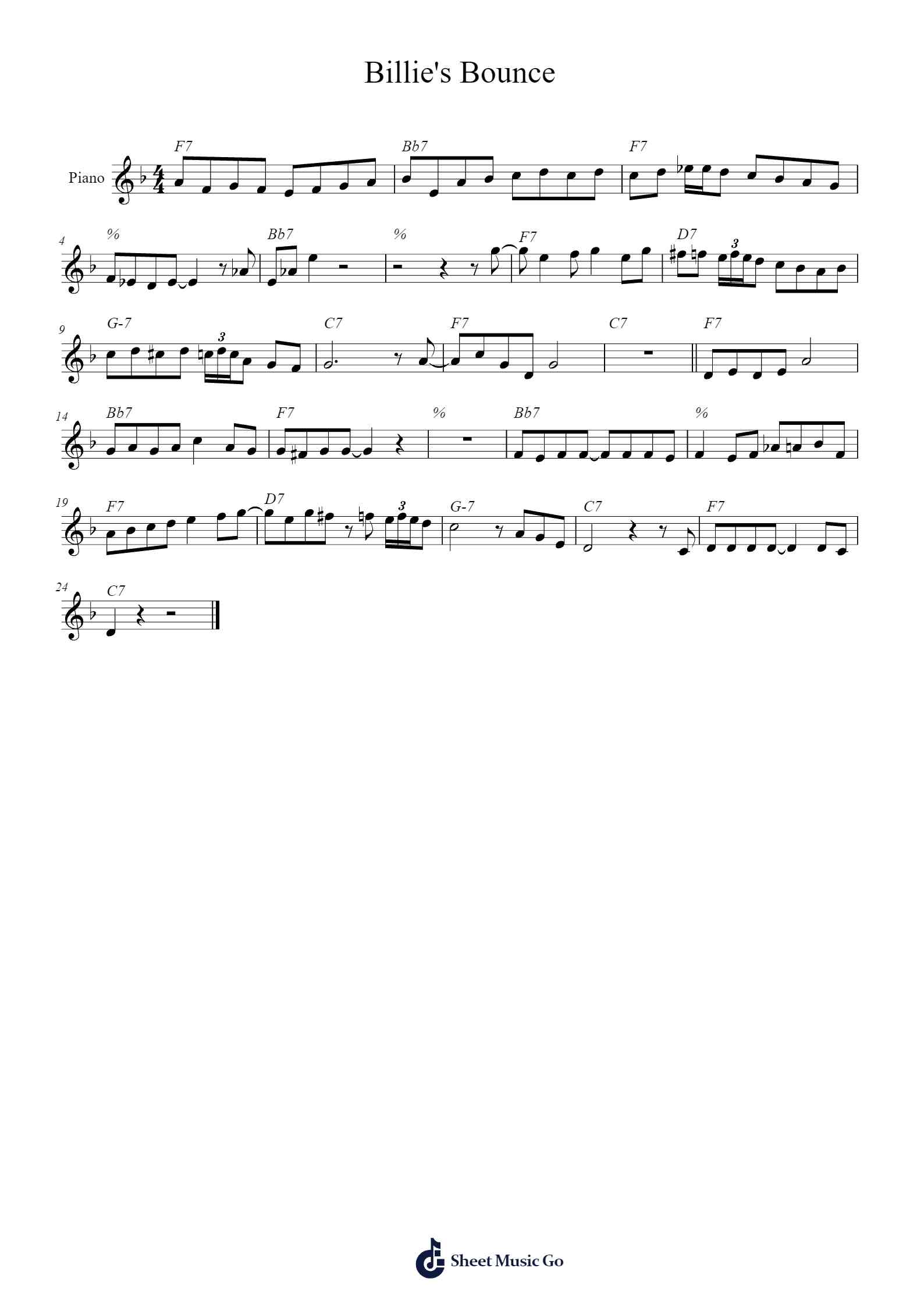 Billie's Bounce Sheet Music by Charlie Parker-Arr.Arkuk Househous