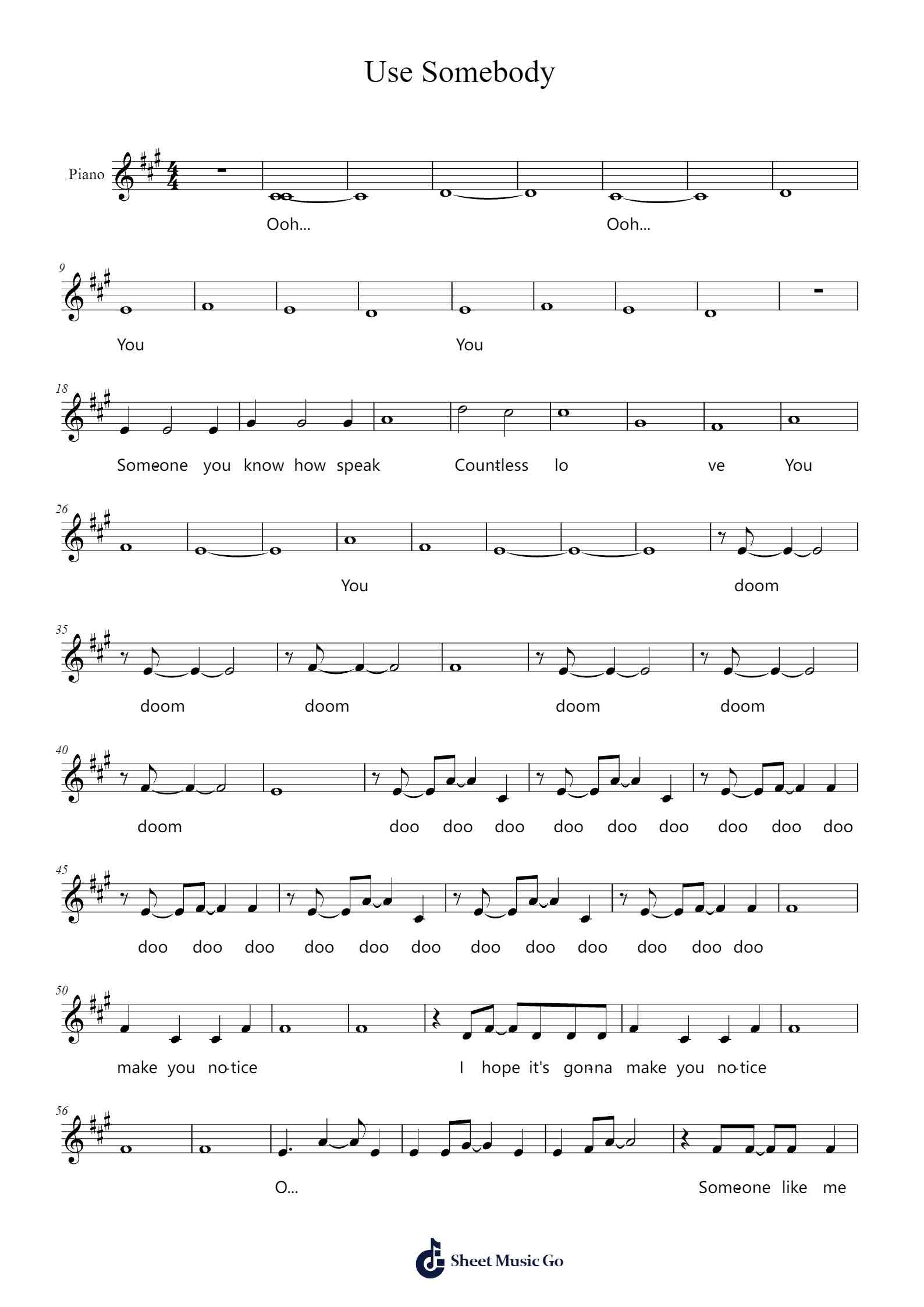 Use Somebody Sheet Music by Bryles-Arr.Feroll