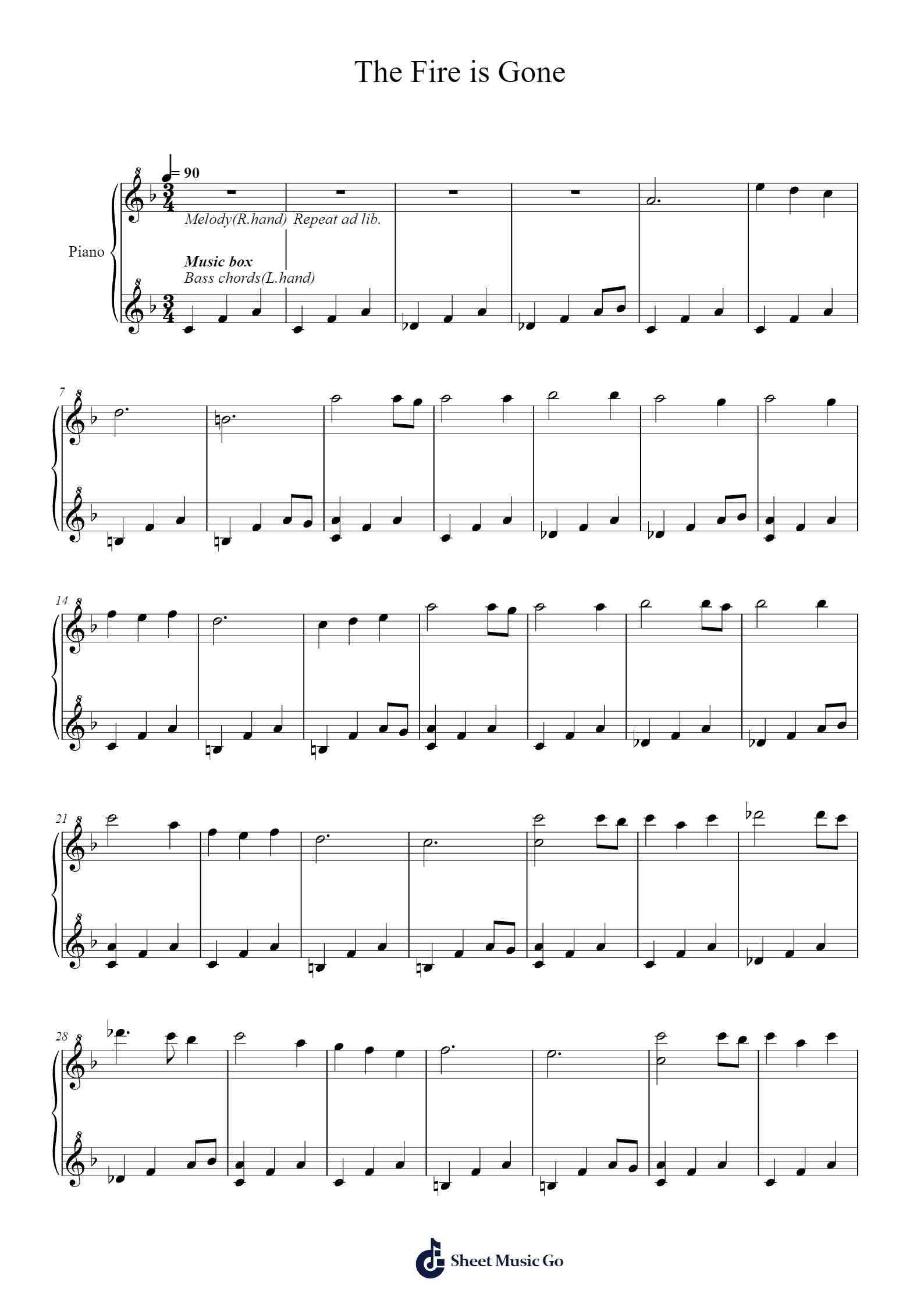 The Fire is Gone Partition par Heaven Pierce Her - Arr. Huthorne