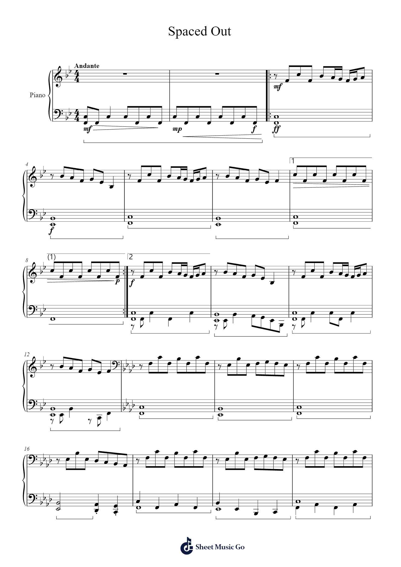 Spaced Out Sheet Music by Yalelace-Arr.Beerthune