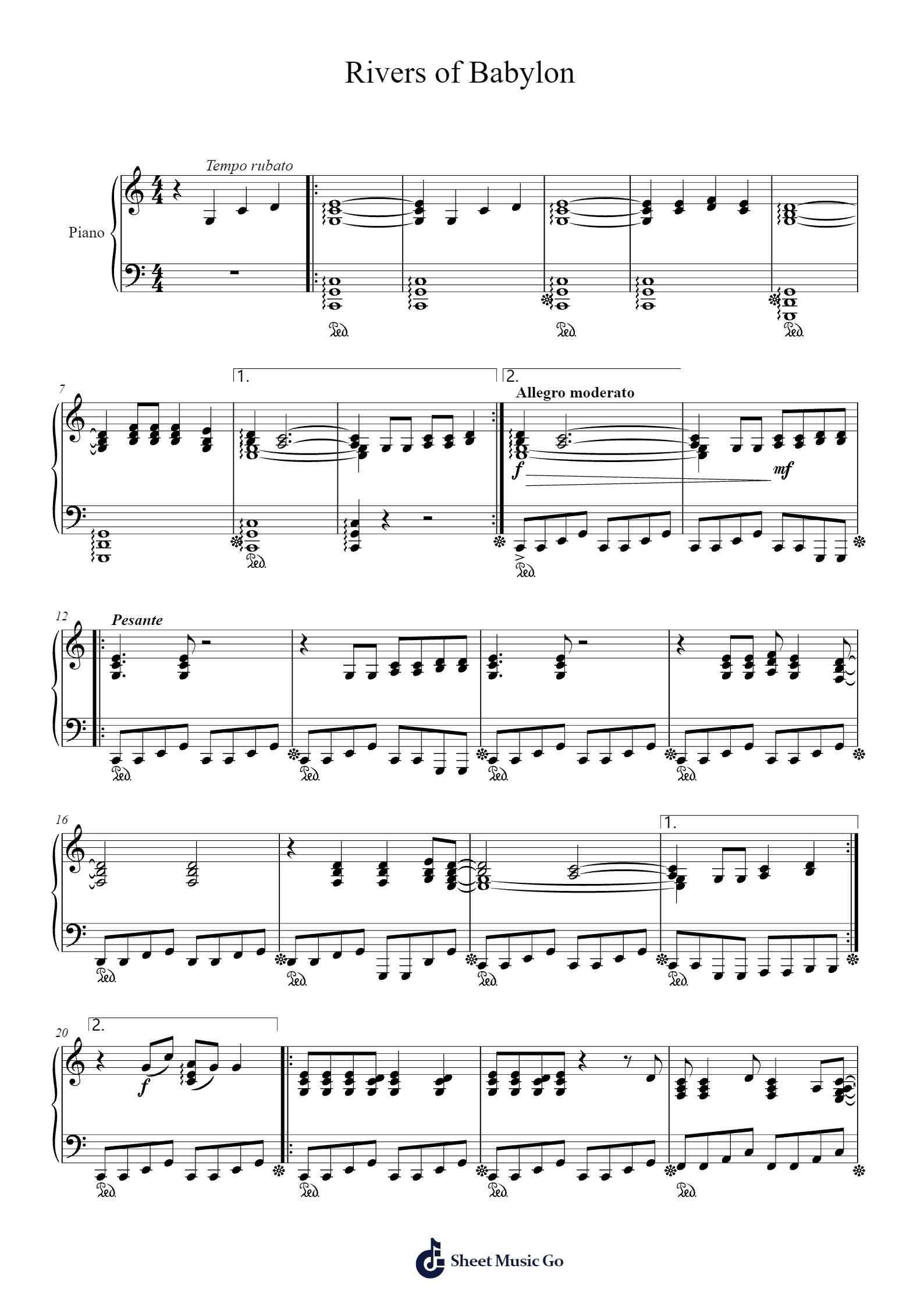 Rivers of Babylon Sheet Music by Frank Farian-Arr.Lawwald