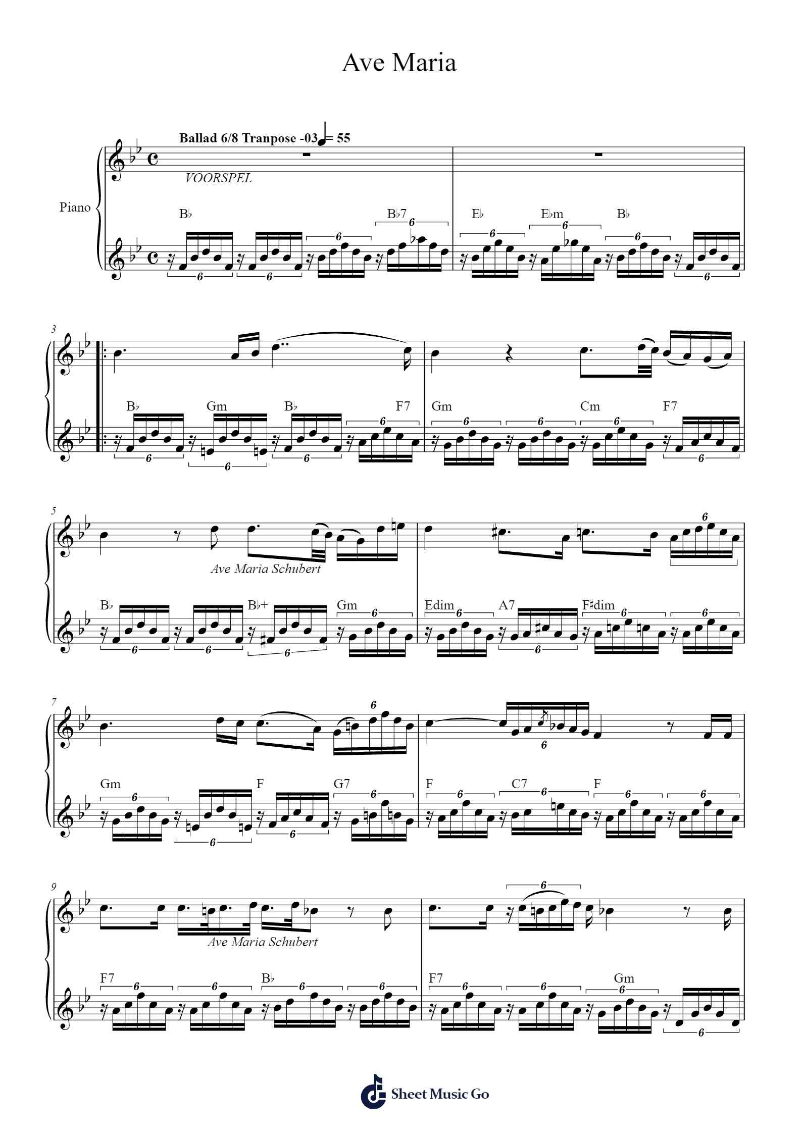 Ave Maria Partition par Franz Schubert - Arr. Blandel