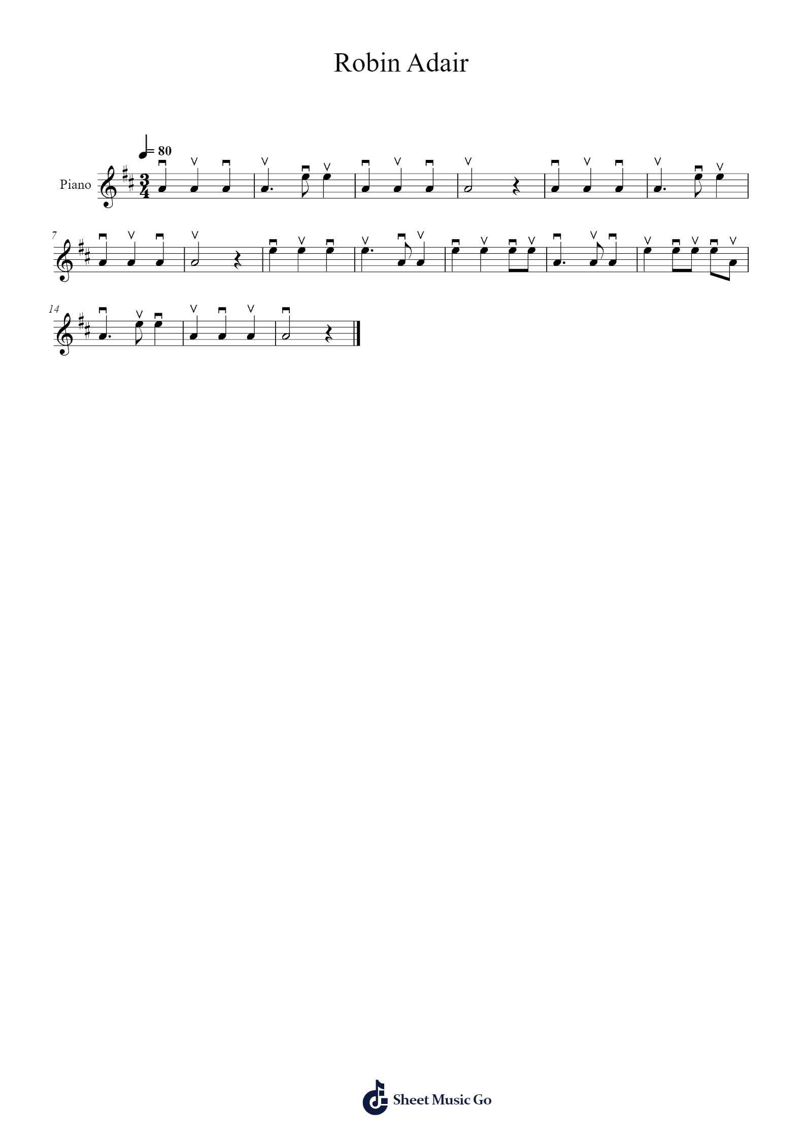 Robin Adair Sheet Music by Charles Coffey-Arr.Cisgrey