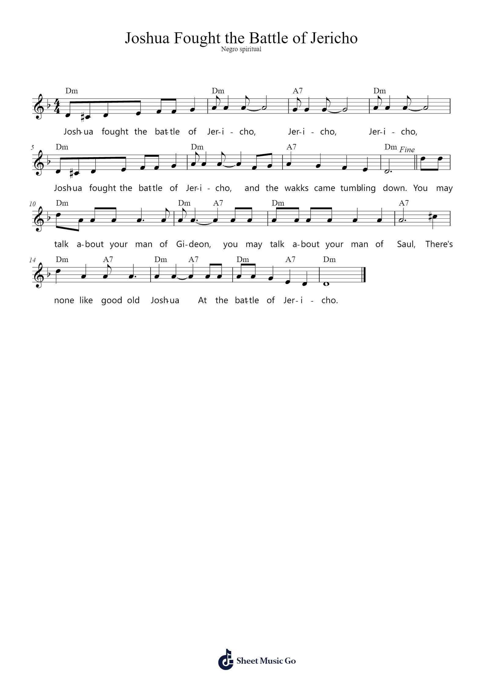 Joshua Fought the Battle of Jericho Sheet Music by anon.-Arr.Thornle