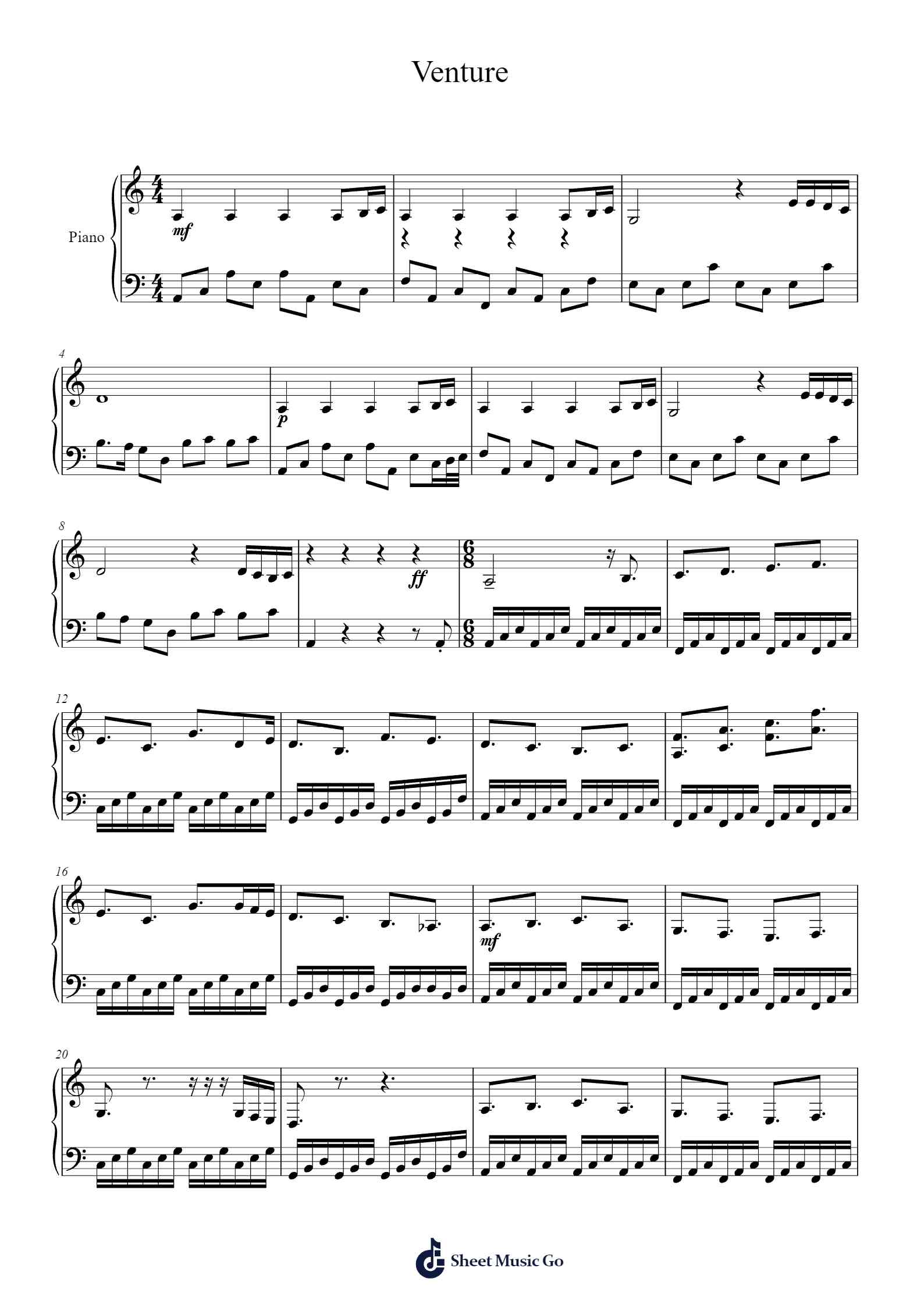 Venture Sheet Music by Daniel Hsieh-Arr.Kayrist