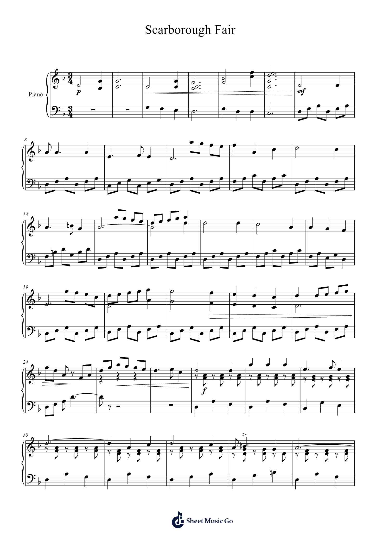 Scarborough Fair Sheet Music by English Folk Song-Arr.Bartrhys Shelcie