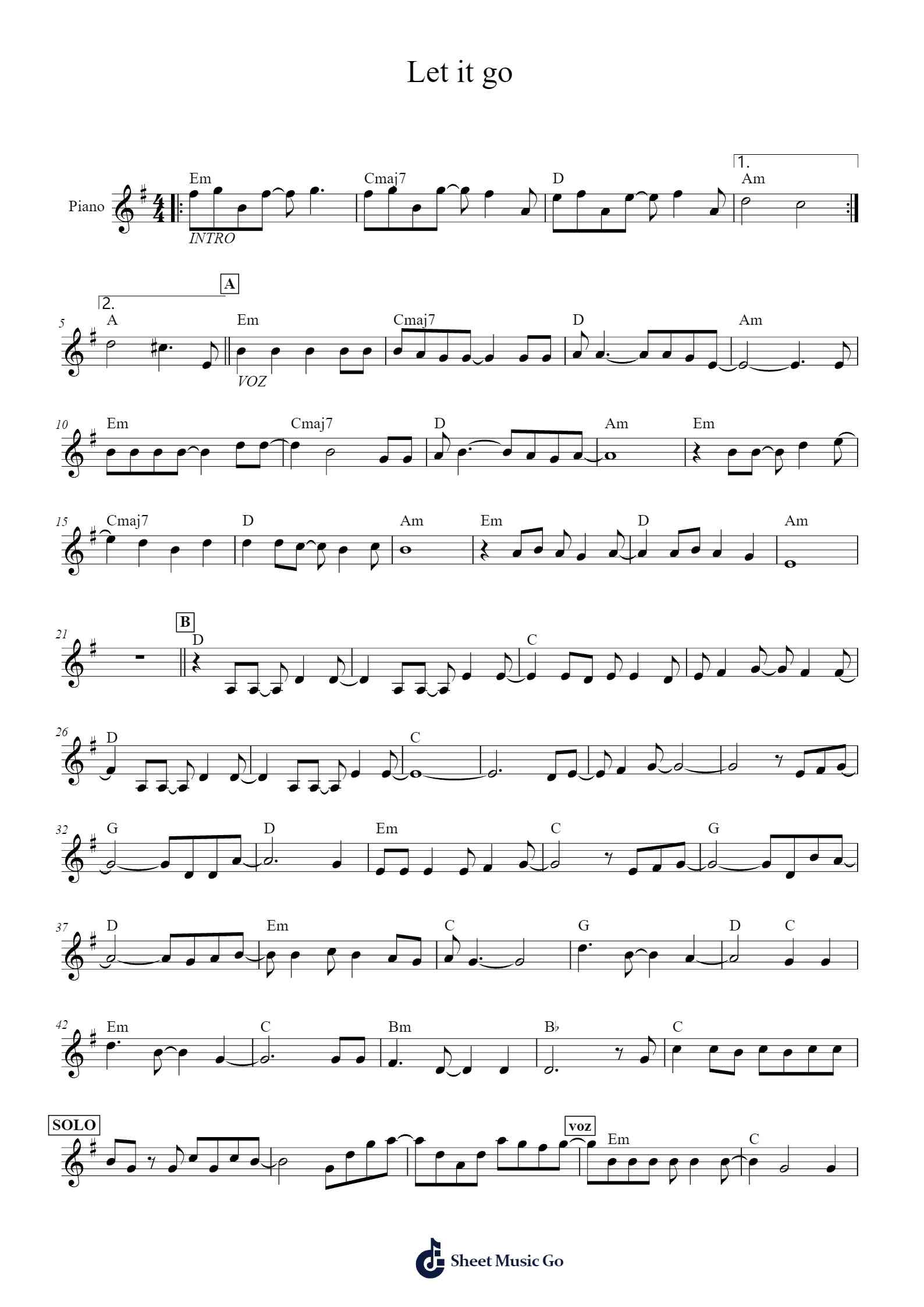 Let it go Sheet Music by Disney-Arr.Humbart Browningboyd