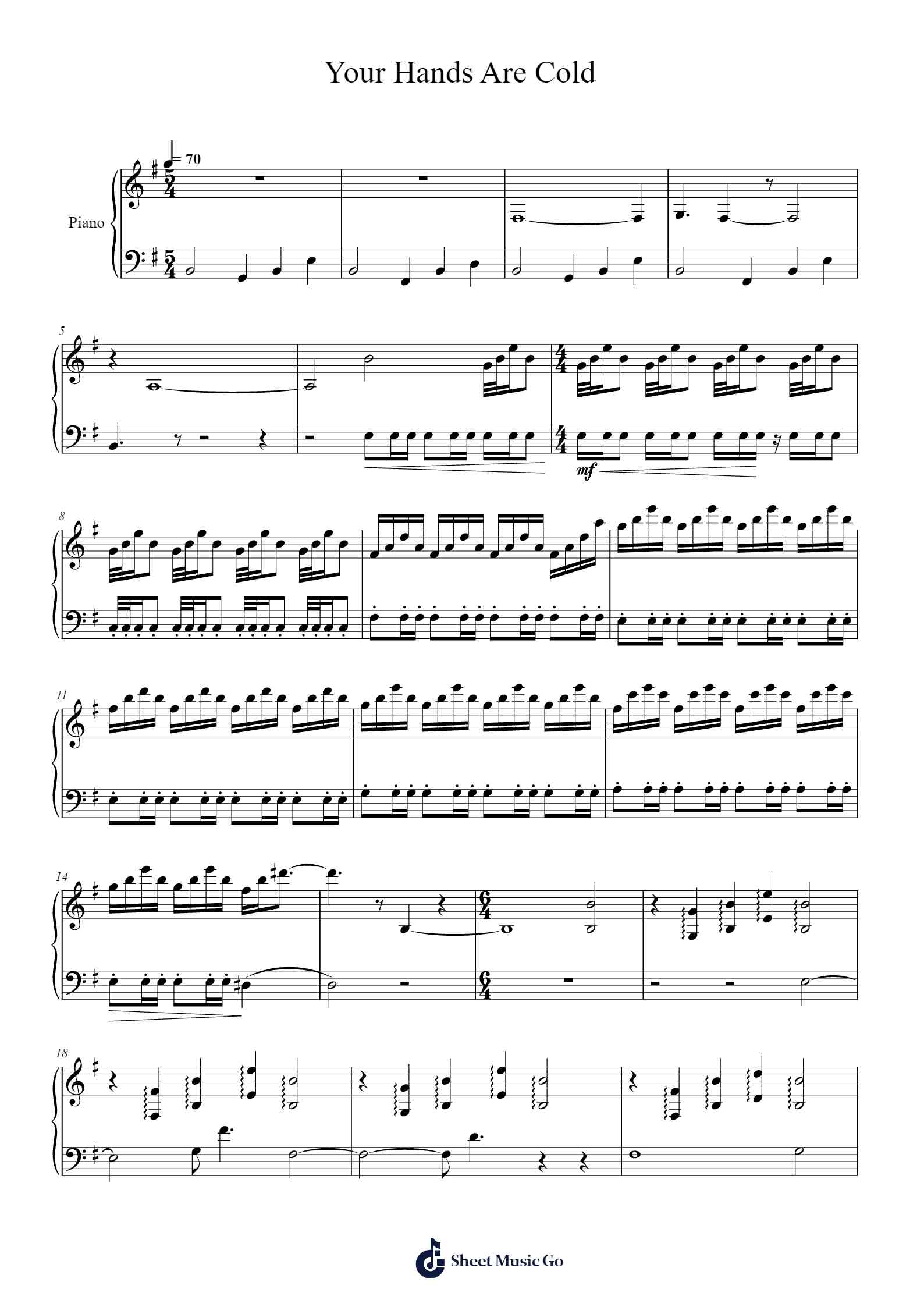 Your Hands Are Cold Sheet Music by Dario Marianelli-Arr.Vindred Swinglenn