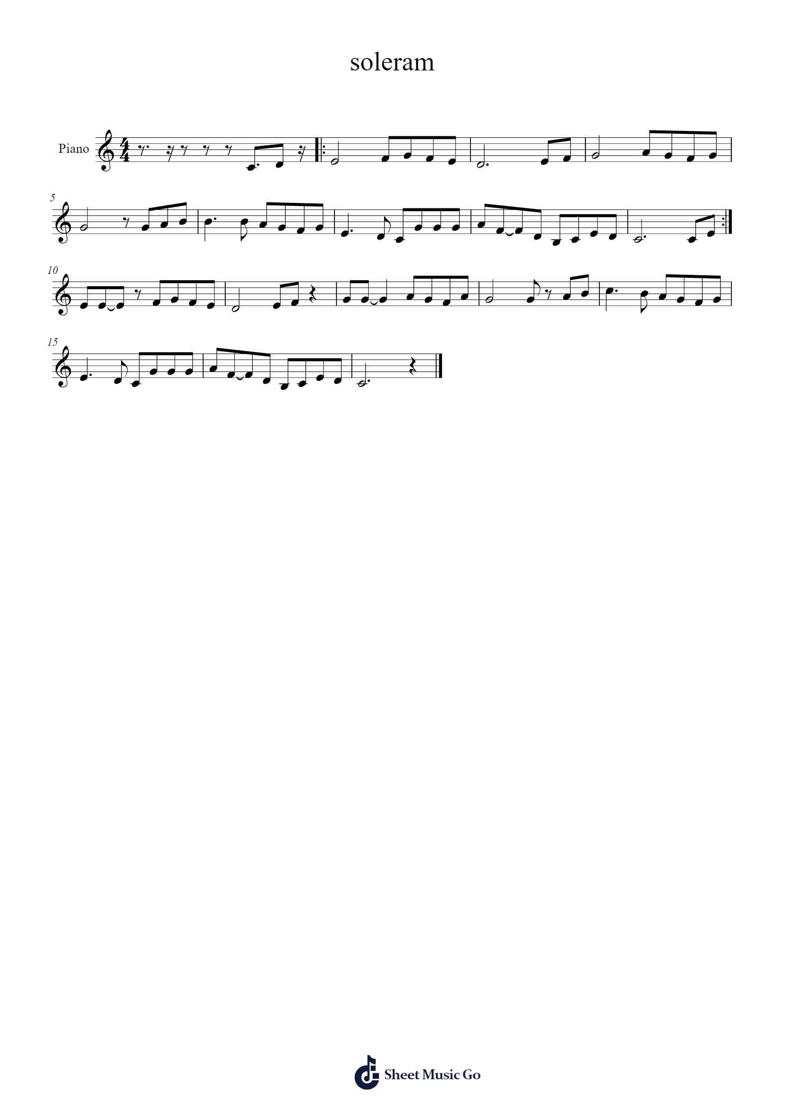 soleram Sheet Music by -Arr.Cashshop