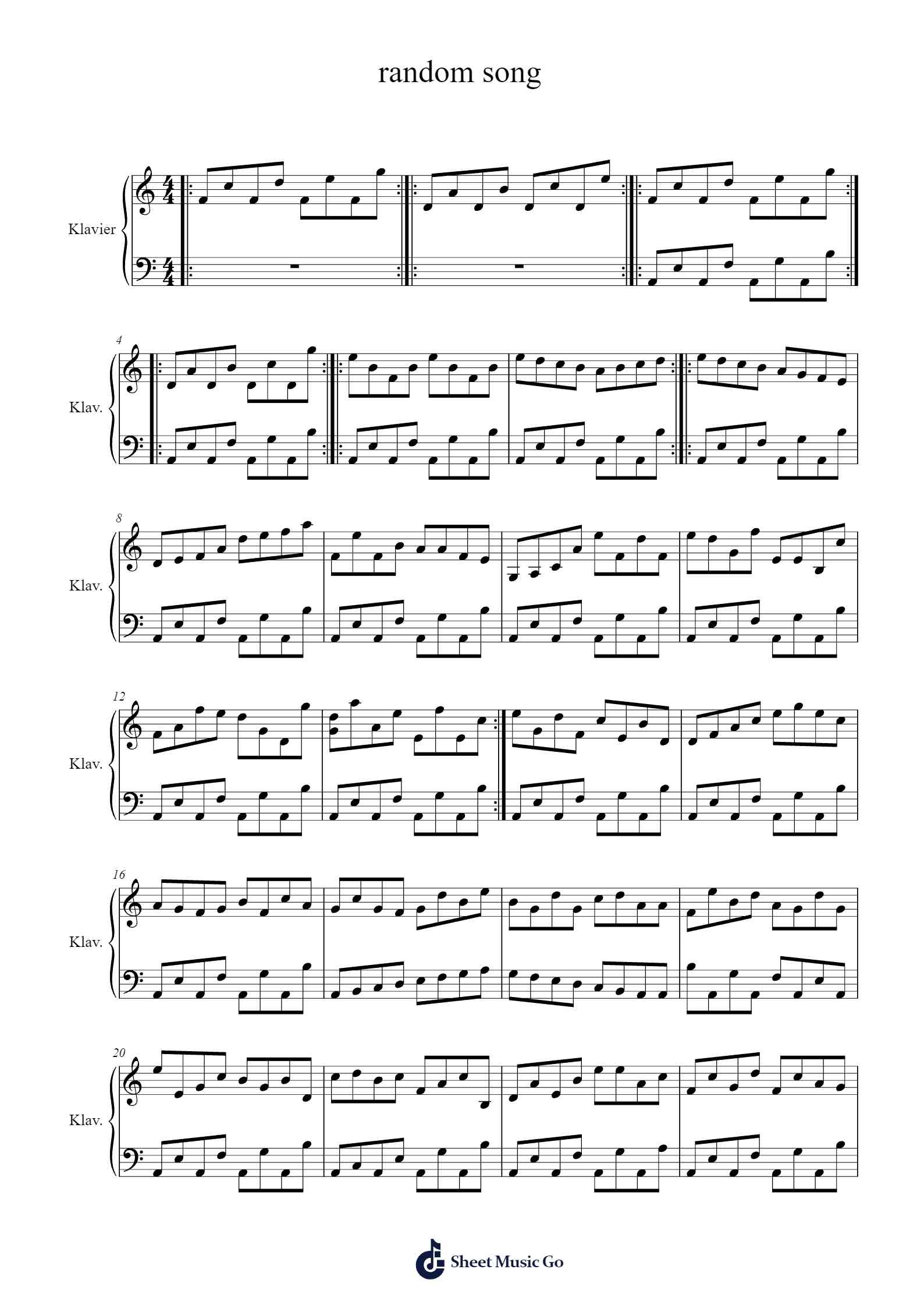 random song Sheet Music by -Arr.Cherlian Zimreed