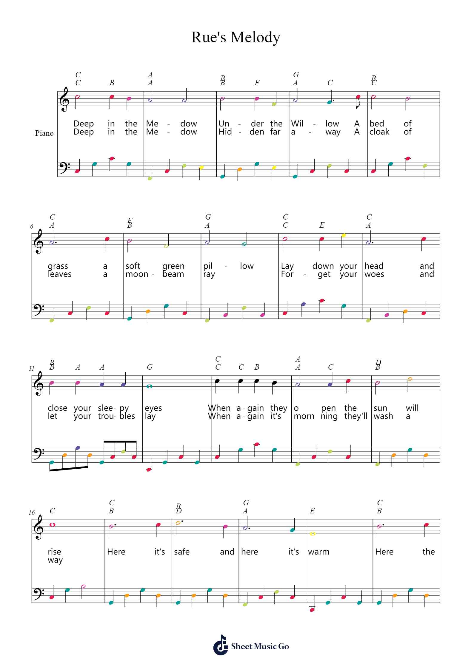 Rue's Melody Sheet Music by The Hunger Games-Arr.Bellper Cowcolm