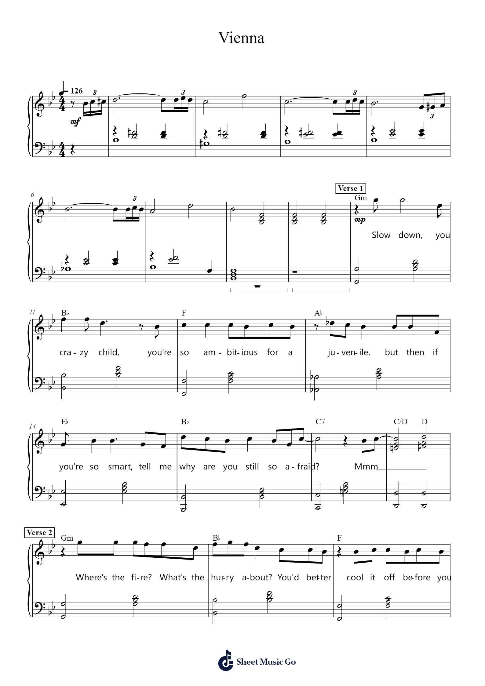 Vienna Sheet Music by Billy Joel-Arr.Annrhys